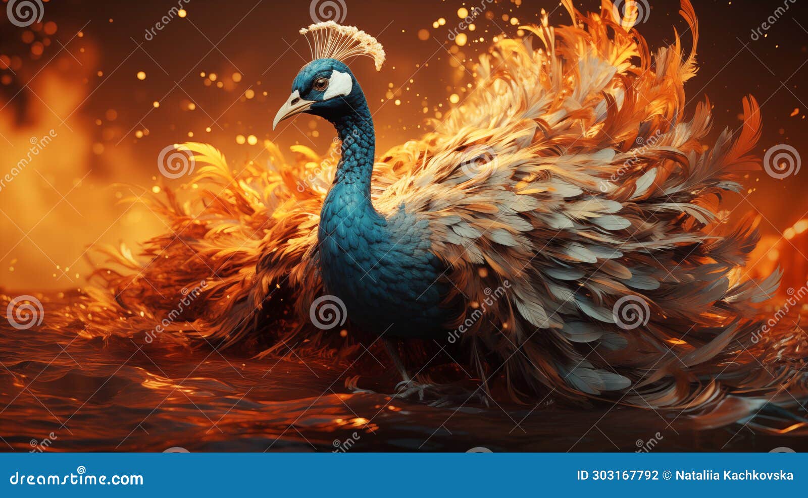 Fantasy peacock in fire stock photo. Image of ancient - 303167792