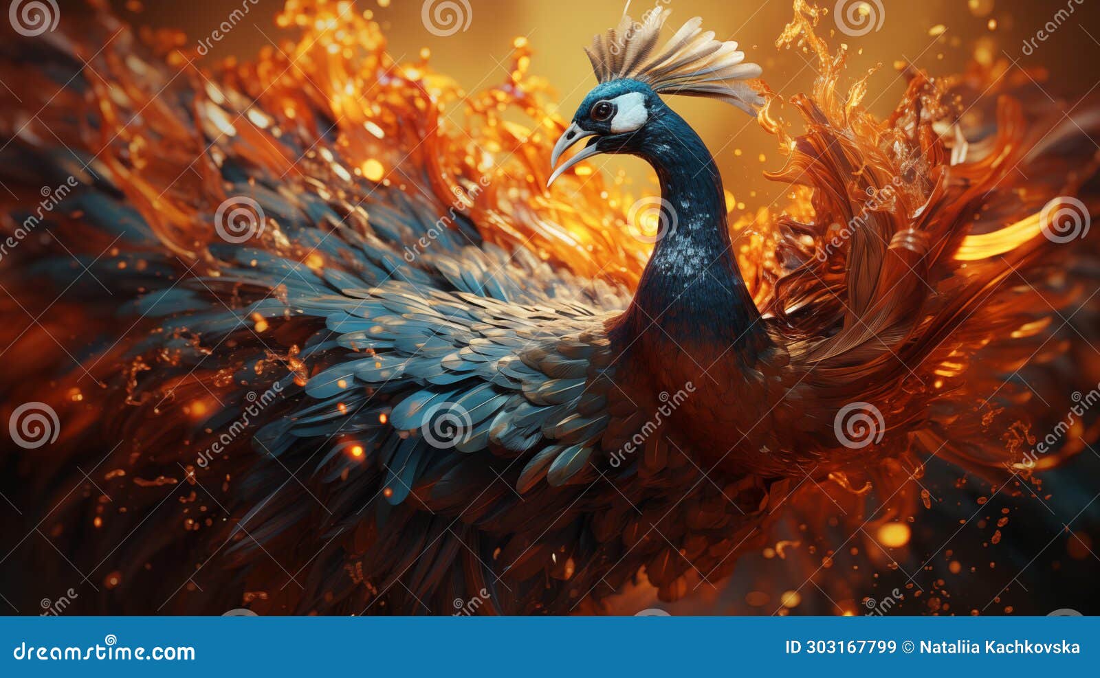 Fantasy peacock in fire stock image. Image of magic - 303167799