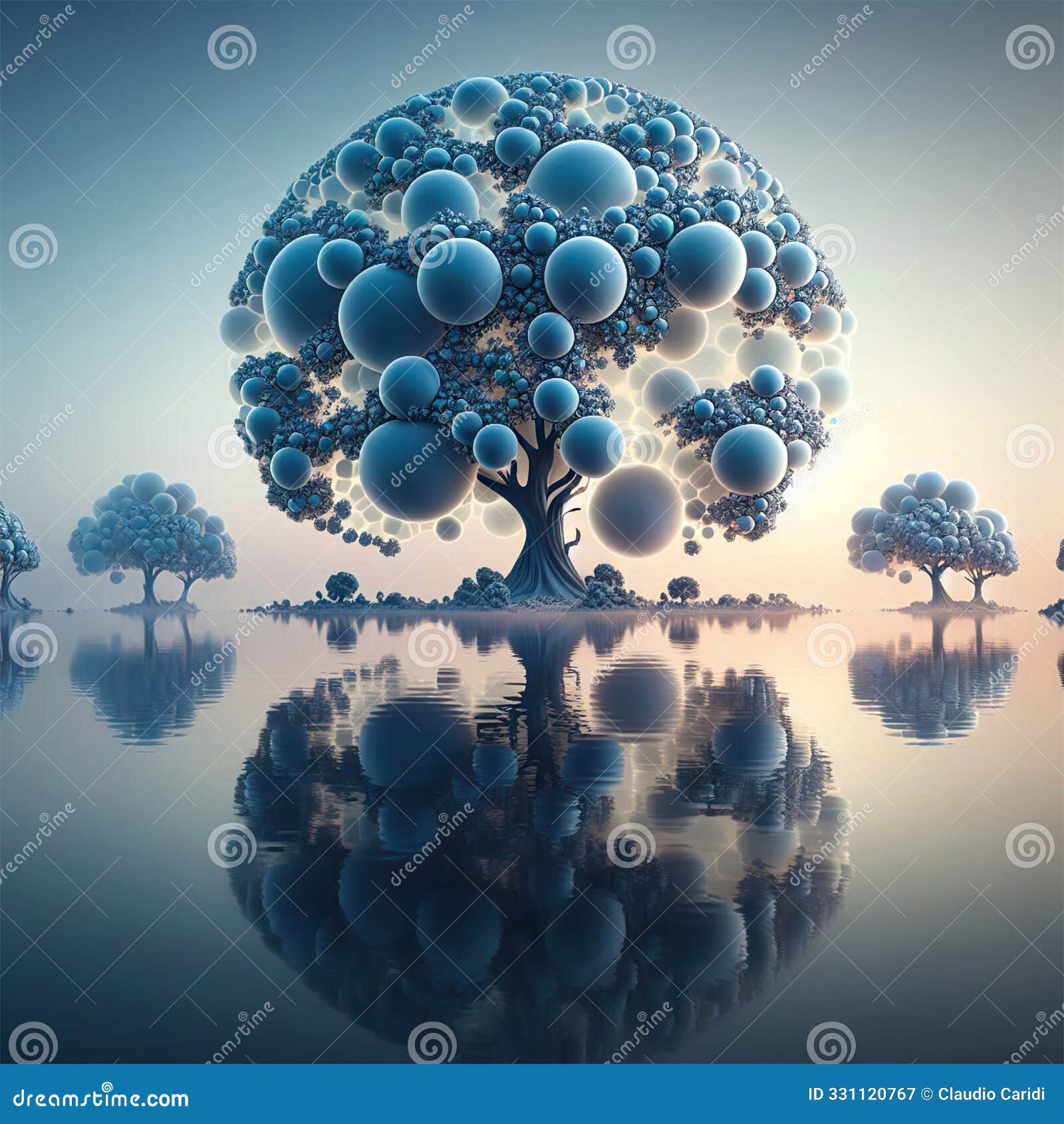 Fantasy Persistence of Vision Bubble Tree and Lake Stock Illustration ...