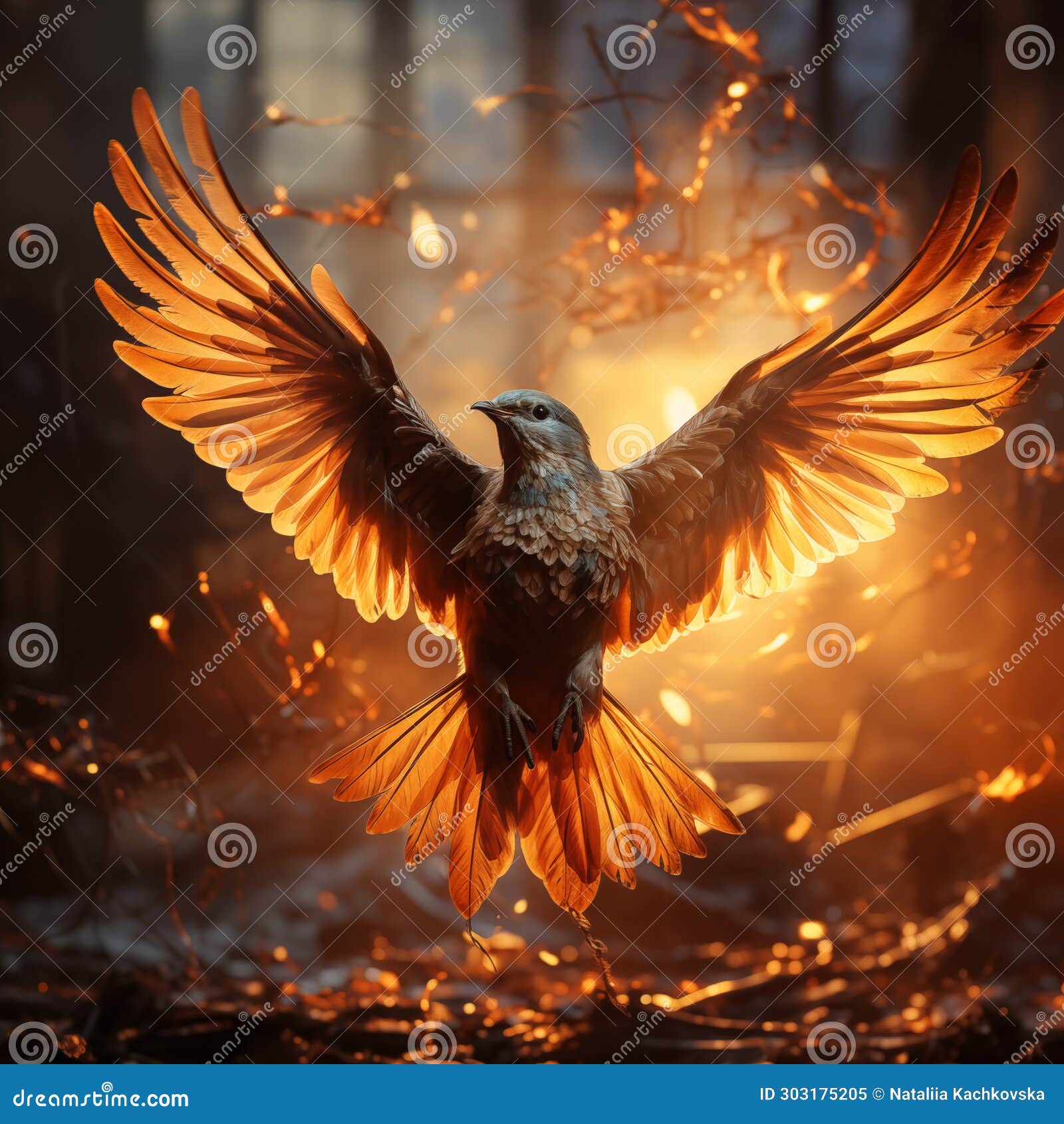 Fantasy Phoenix in a Sunlight Background Stock Illustration ...