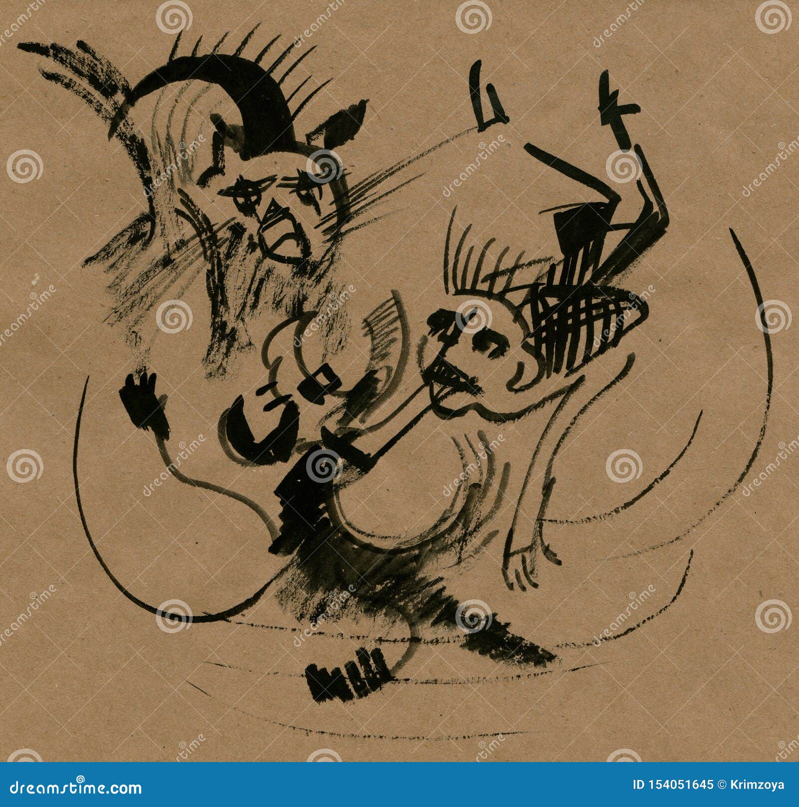 Fantasy Picture with Fighting Animals Stock Illustration - Illustration ...