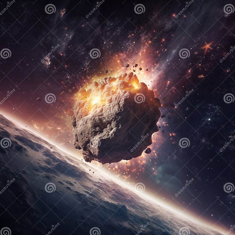 Fantasy Planet , Asteroid Impacting with Surface AI Generative Stock ...