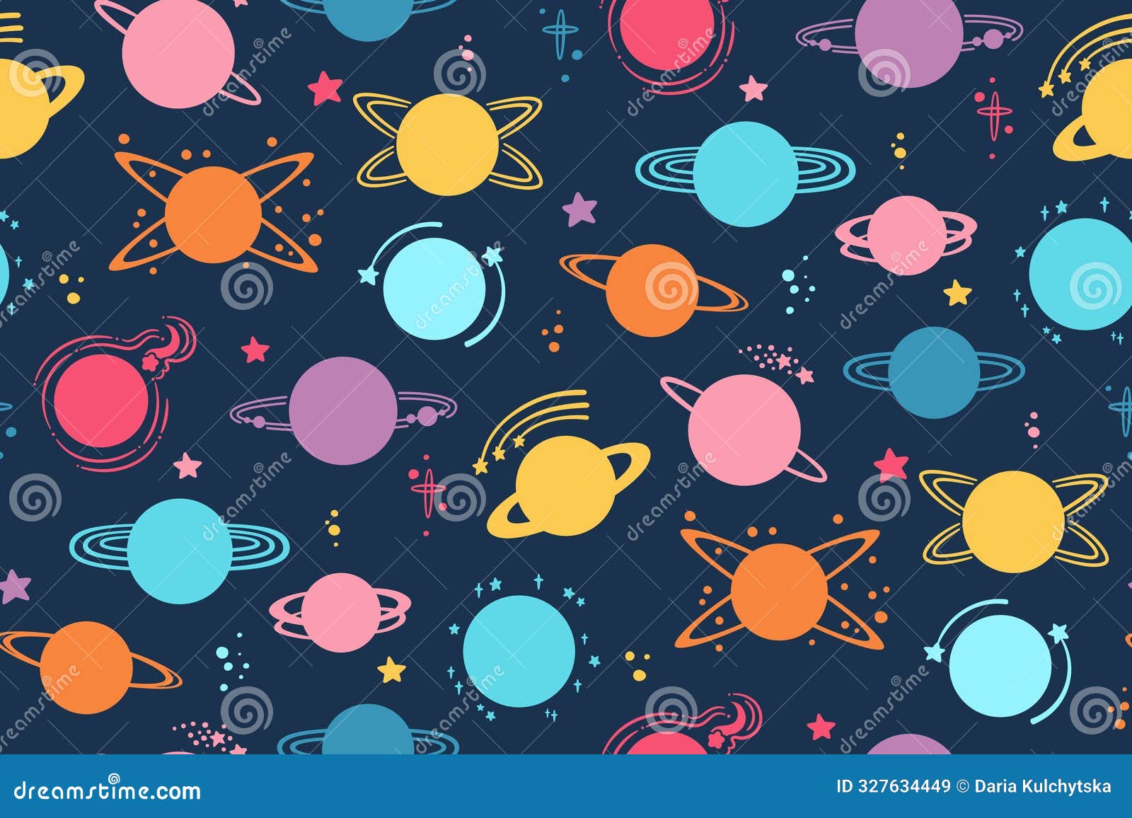Fantasy Planets Seamless Pattern Boundless Fantastic Galaxy Endless ...