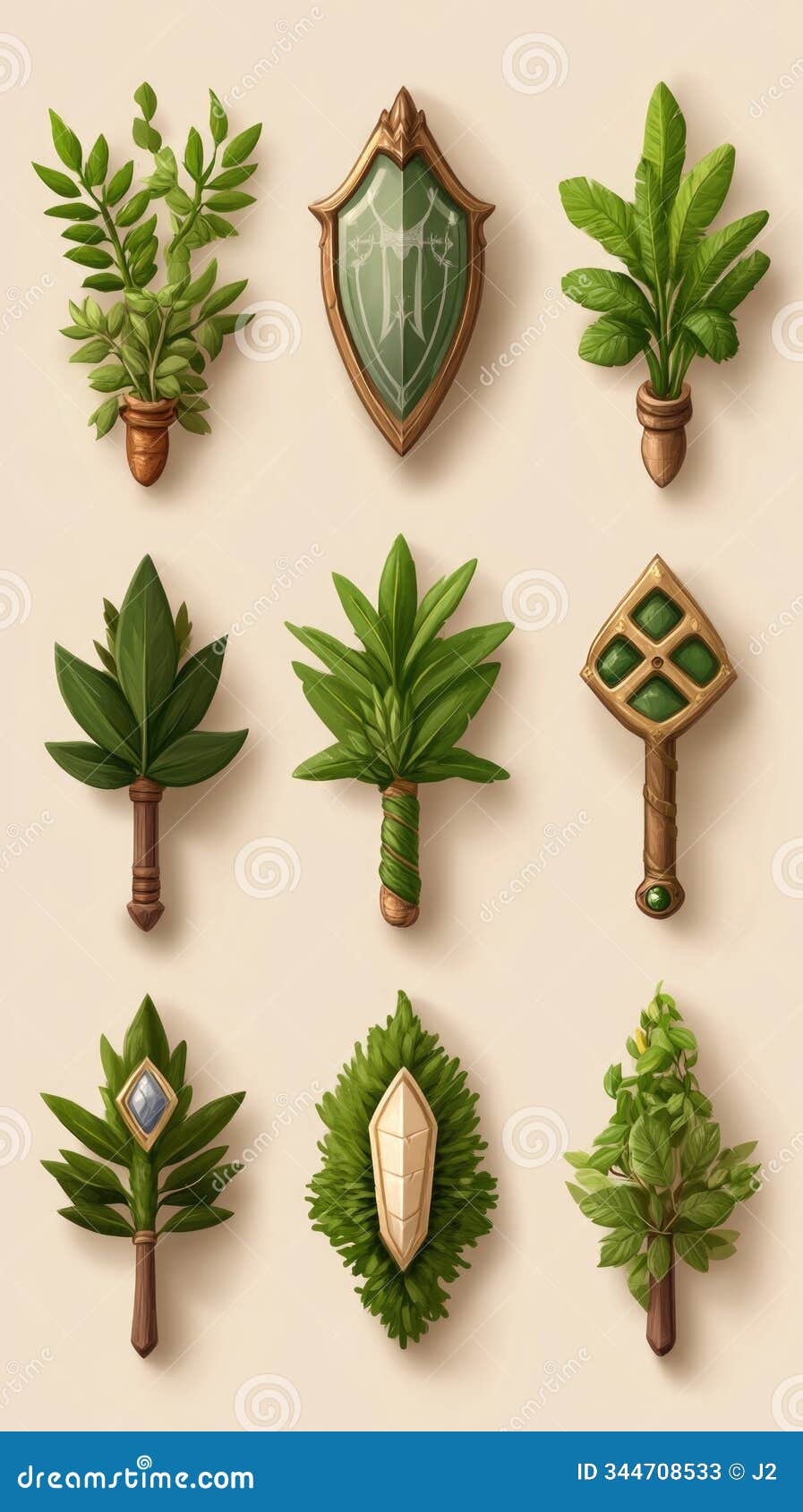Fantasy Plant Shields and Keys Collection Stock Image - Image of ...