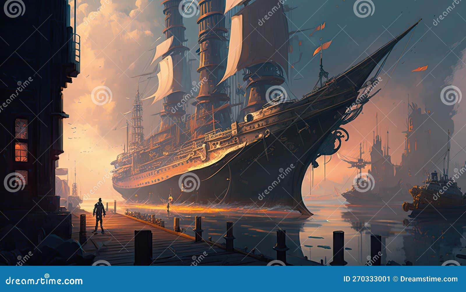 Fantasy Port City Illustration by Generative AI Stock Illustration ...