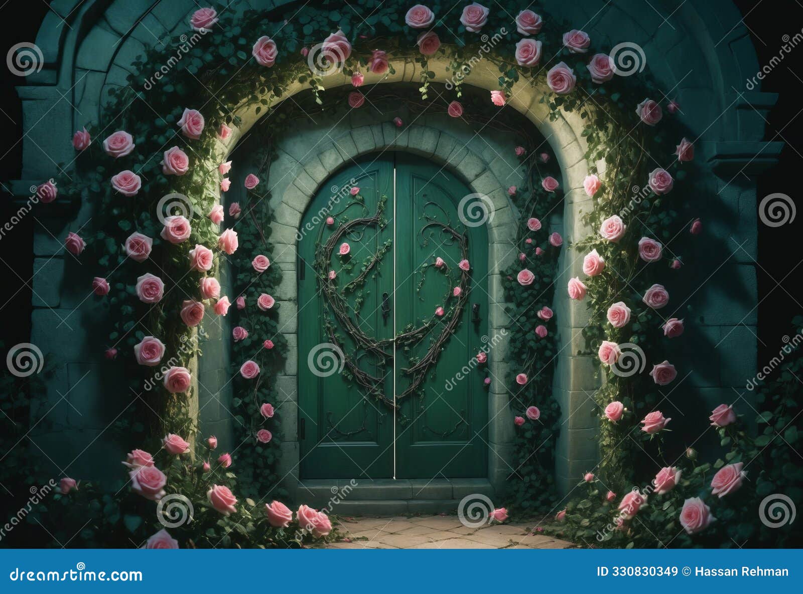 Fantasy Portal with Roses. Fantasy Portal with Rose Vines at Night ...