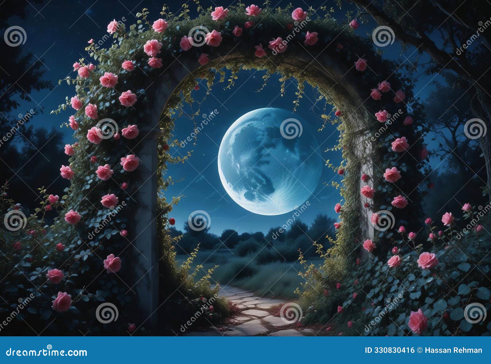 Fantasy Portal with Roses. Fantasy Portal with Rose Vines at Night ...