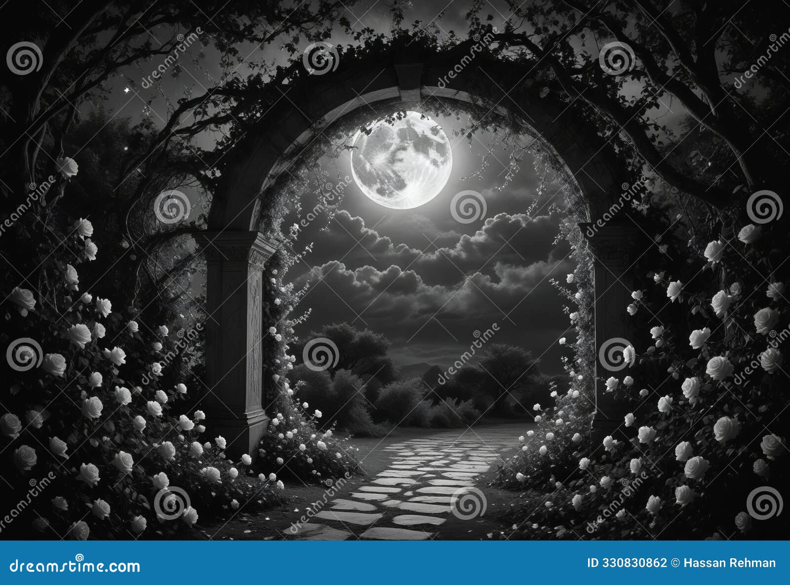 Fantasy Portal with Roses. Fantasy Portal with Rose Vines at Night ...