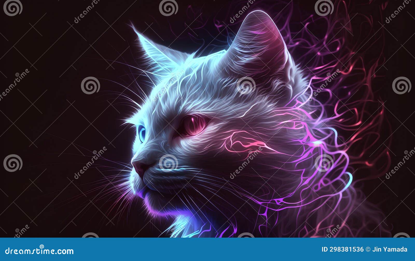 Fantasy Portrait of a Cat with Neon Lights. Vector Illustration Stock ...
