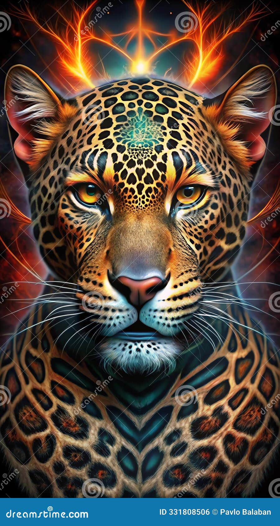 Fantasy Portrait of Leopard Stock Illustration - Illustration of mammal ...