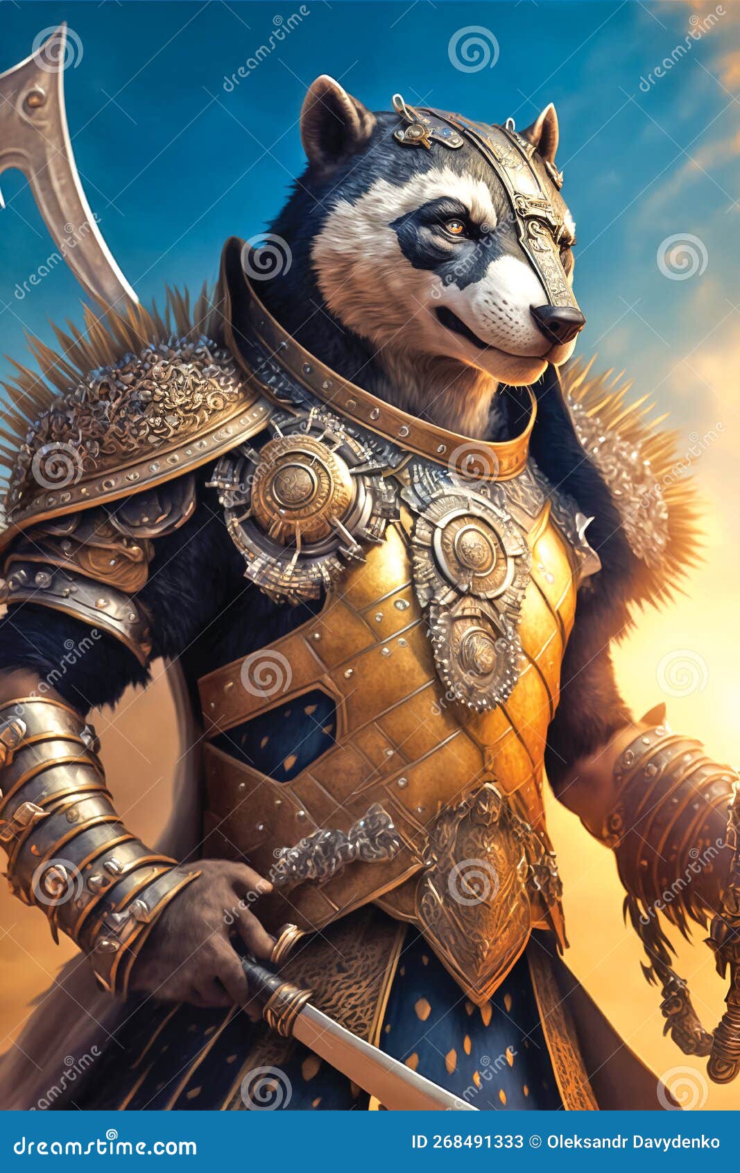Fantasy Portrait of a Warrior Badger in Armor, Dark Fantasy, Character ...