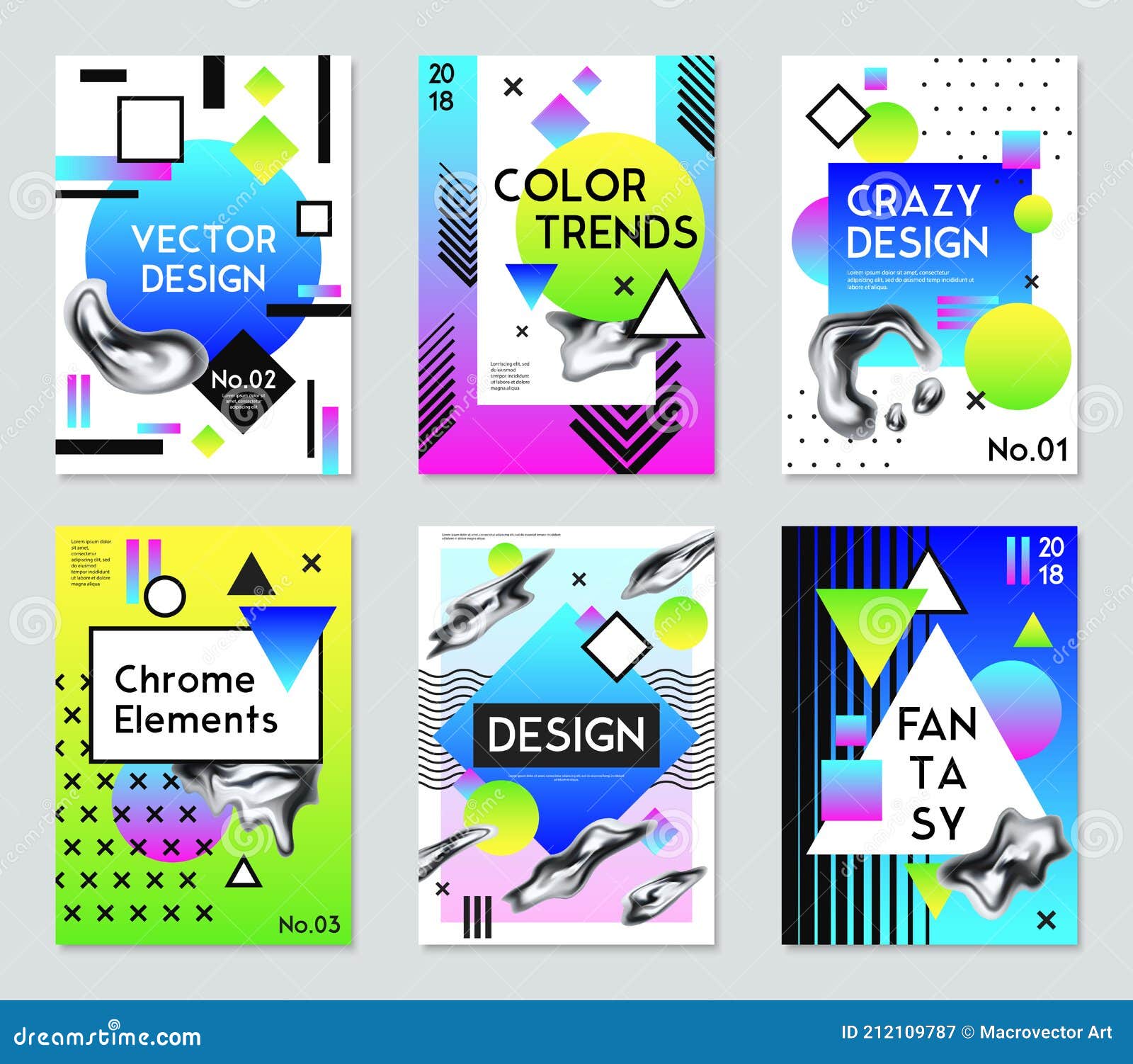 Fantasy Posters with Chrome Elements Stock Vector - Illustration of ...