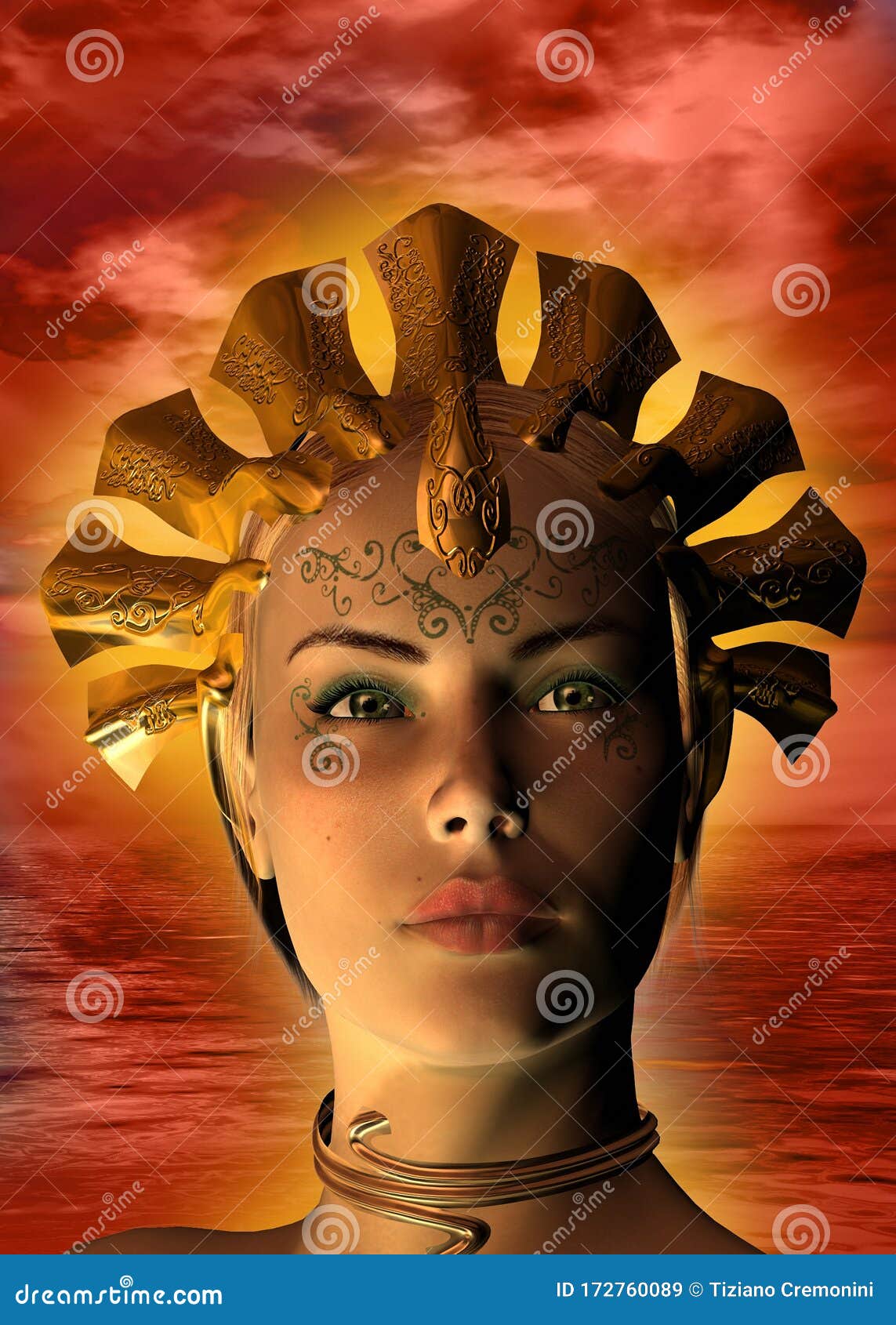 Fantasy Queen with Golden Crown, 3d Illustration Stock Illustration ...