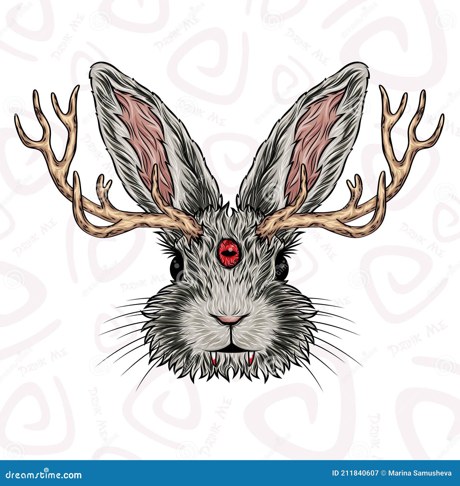 Fantasy Rabbit with Horns and Fangs. Original Vector Illustration Stock ...