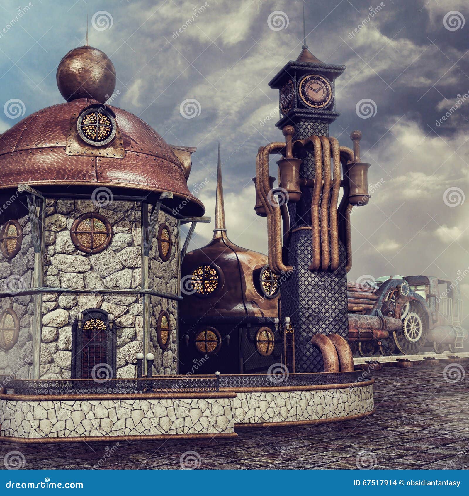 Fantasy railway station stock illustration. Illustration of rusty ...