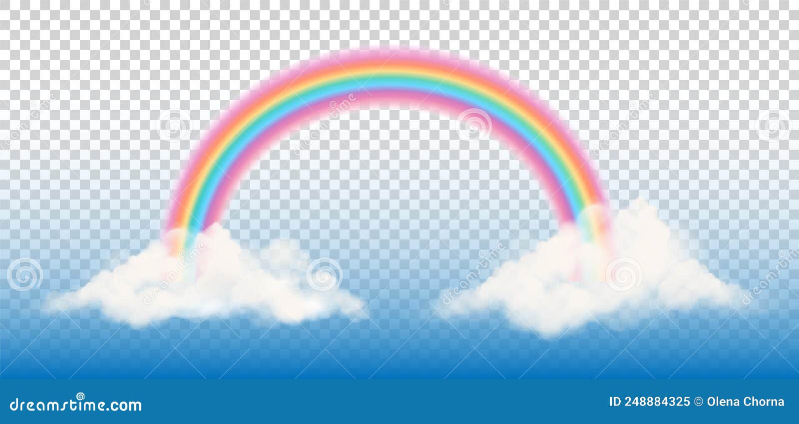 Fantasy Rainbow with Clouds on Transparent Background. Arched Realistic ...