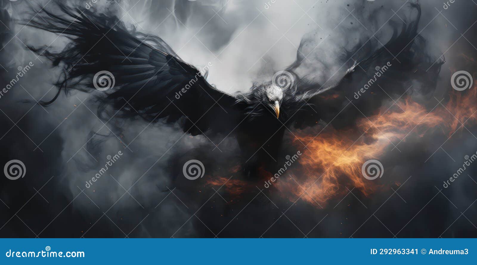 Fantasy Raven Coming Out of the Smoke Stock Illustration - Illustration ...
