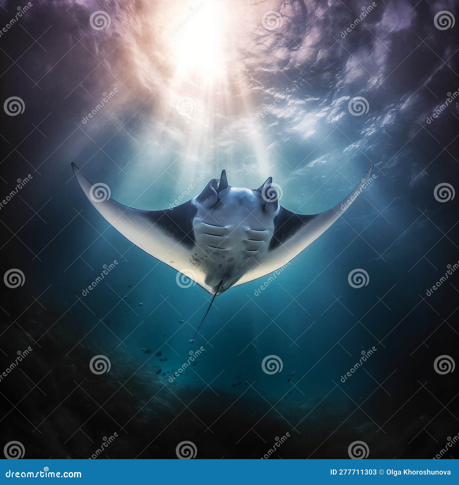 Fantasy Ray Underwater. Generative AI Stock Image - Image of light ...