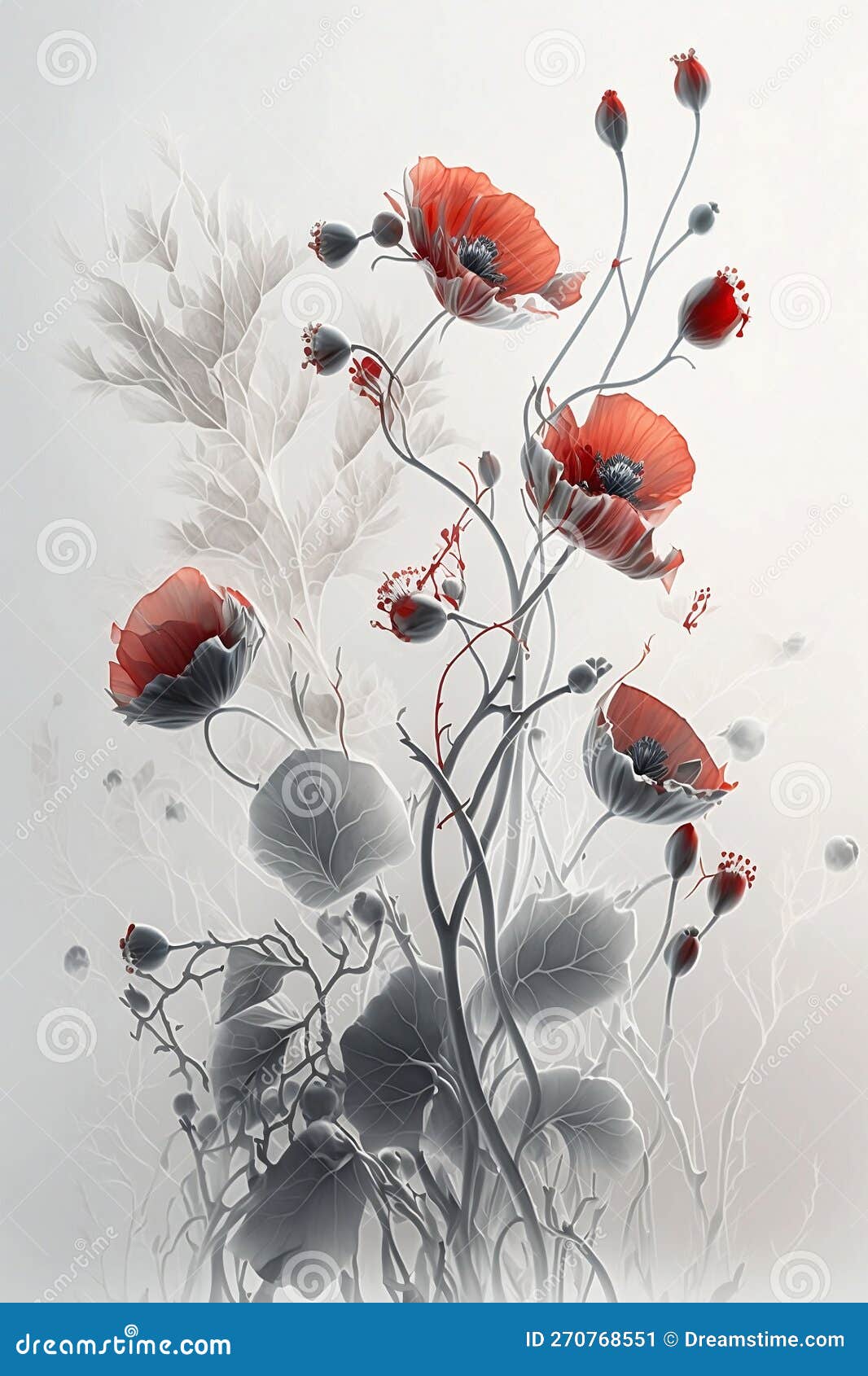 Fantasy Red Flowers on White Background Stock Illustration ...