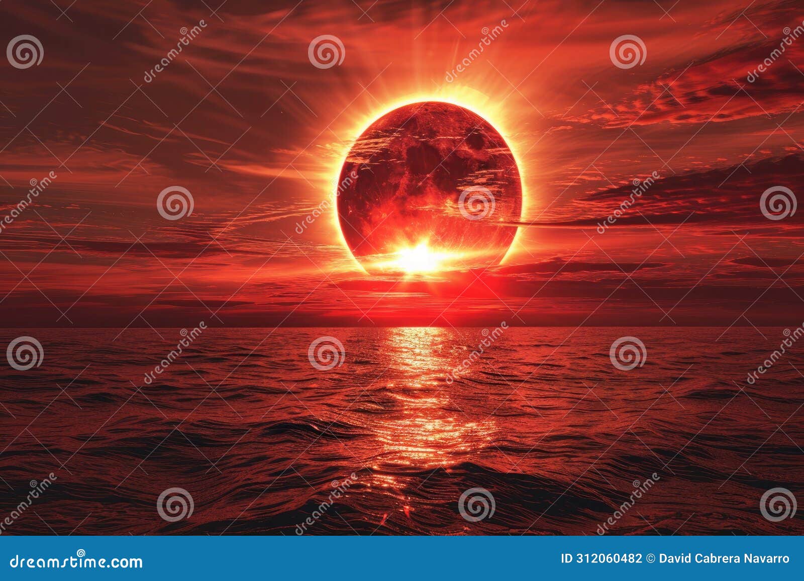 Fantasy Red Solar Eclipse Over the Sea Stock Photo - Image of moonlight ...