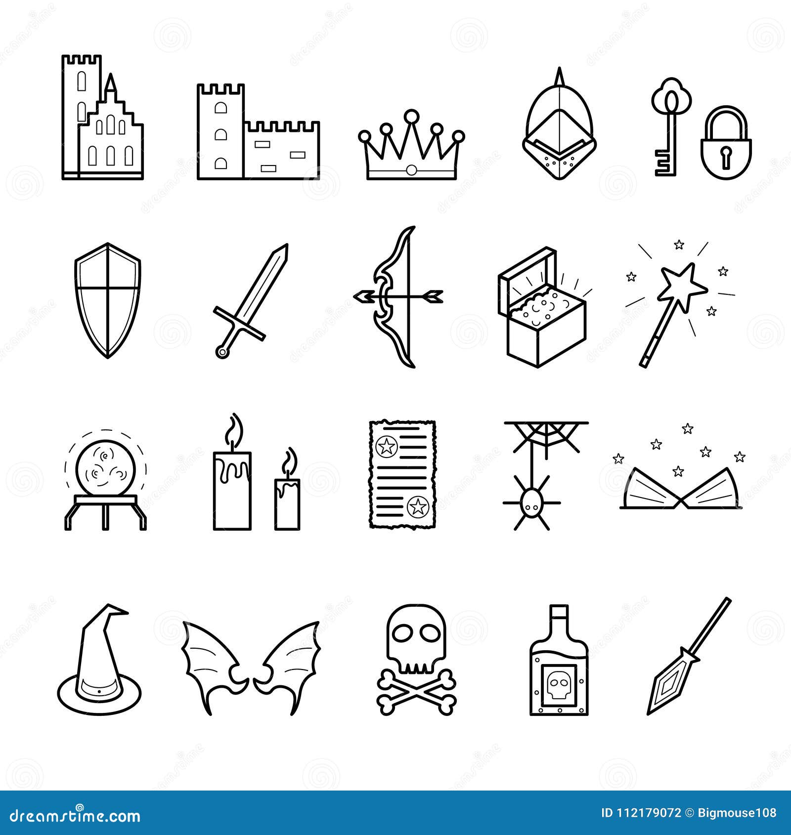 Fantasy Related Signs Black Thin Line Icon Set. Vector Stock Vector ...