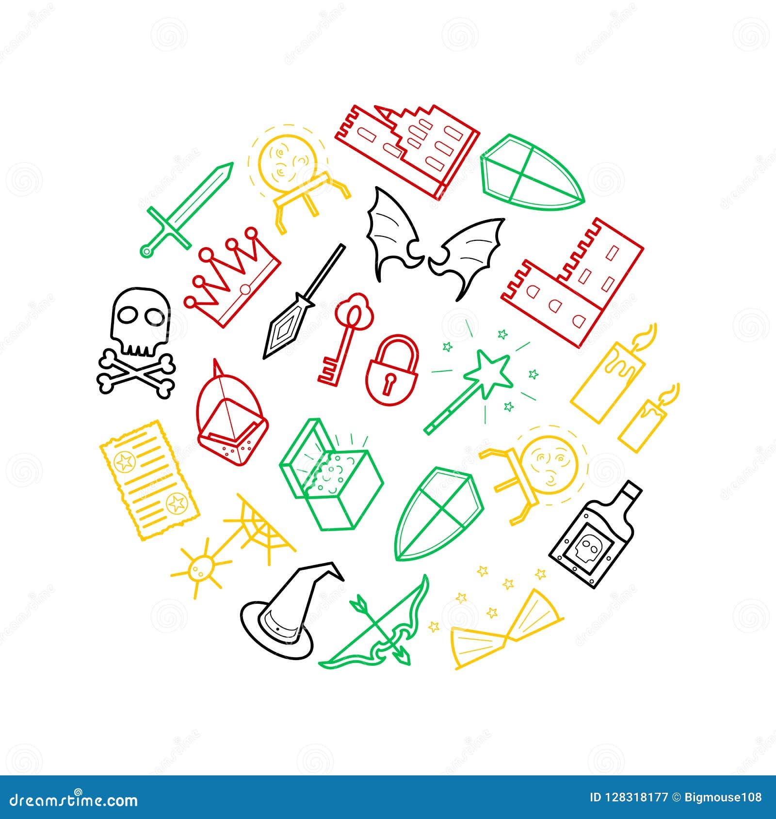 Fantasy Related Signs Thin Line Round Design Template Ad. Vector Stock ...