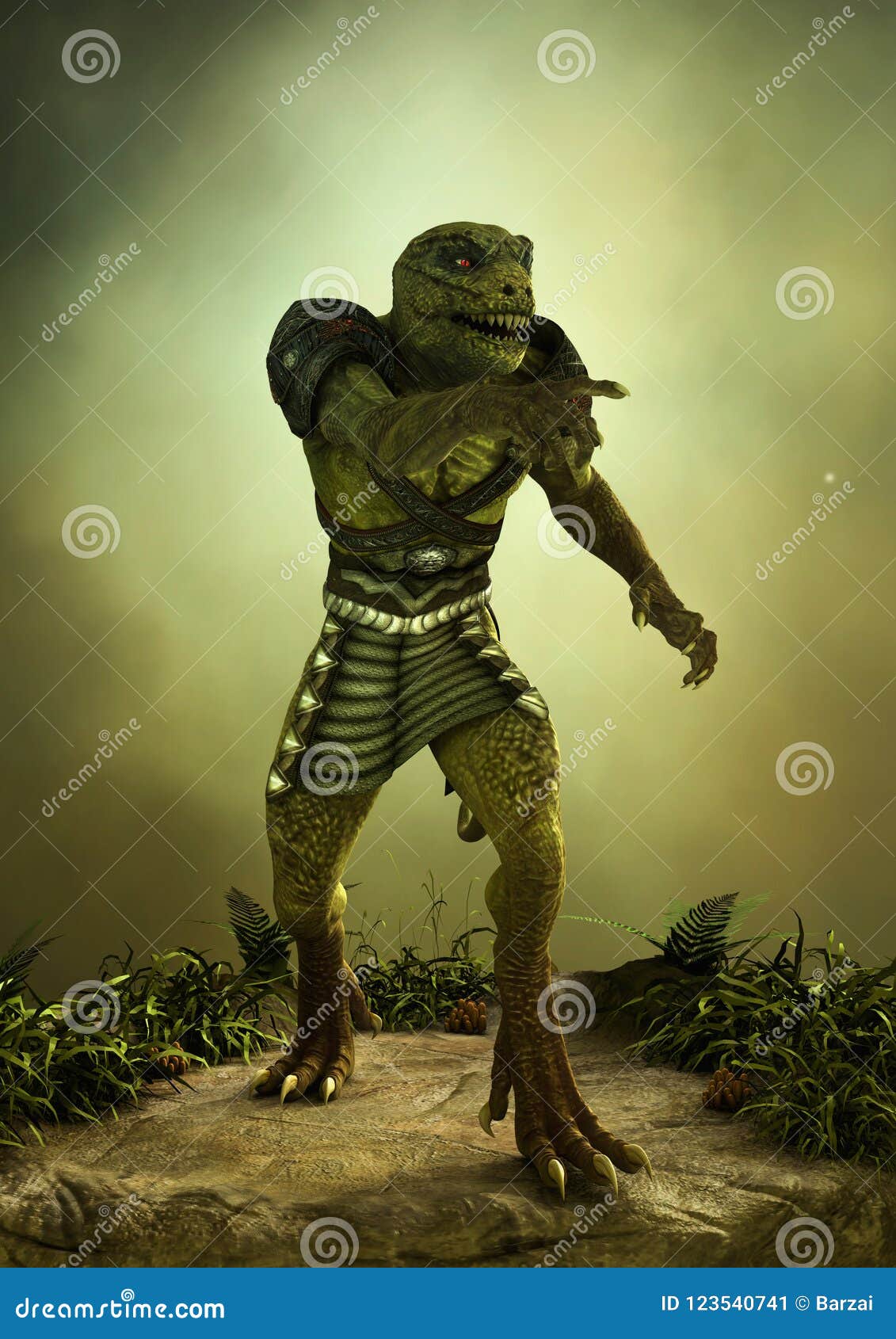 Fantasy Reptilian Warrior Pointing Somewhere. Stock Illustration ...