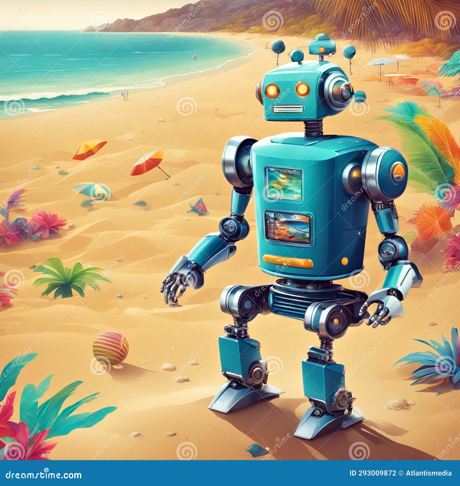 Robot On A Beach Stock Photo | CartoonDealer.com #31454274