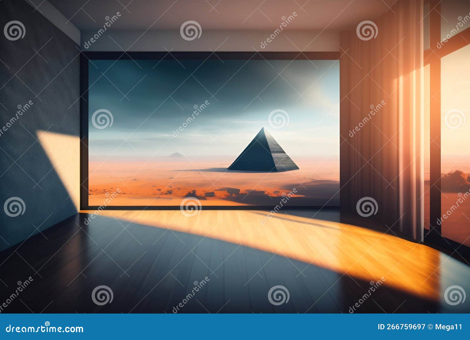 Generative AI: Fantasy Room with a Large Window with a Pyramid ...