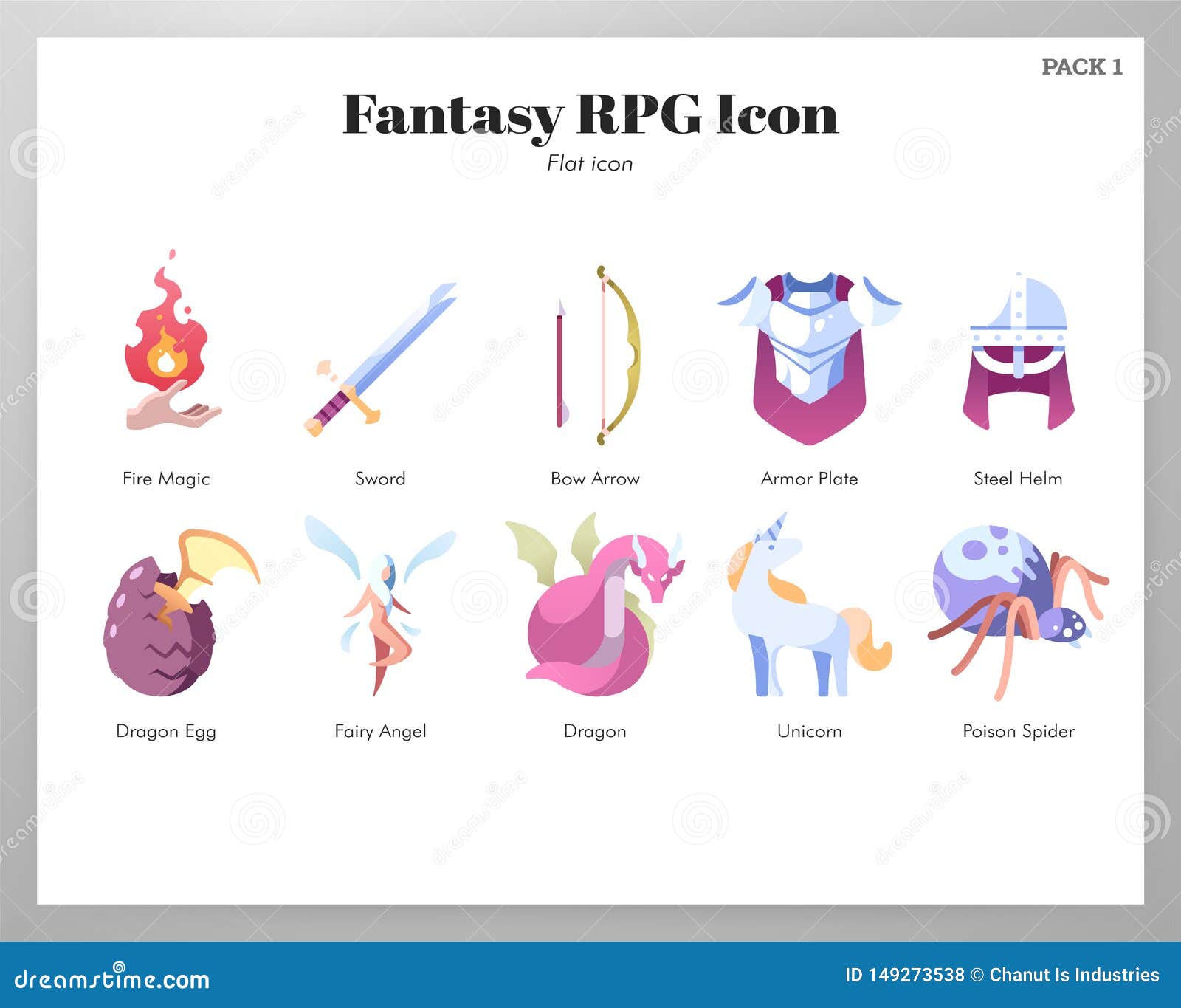 Fantasy RPG Icons Flat Pack Stock Vector - Illustration of archer ...