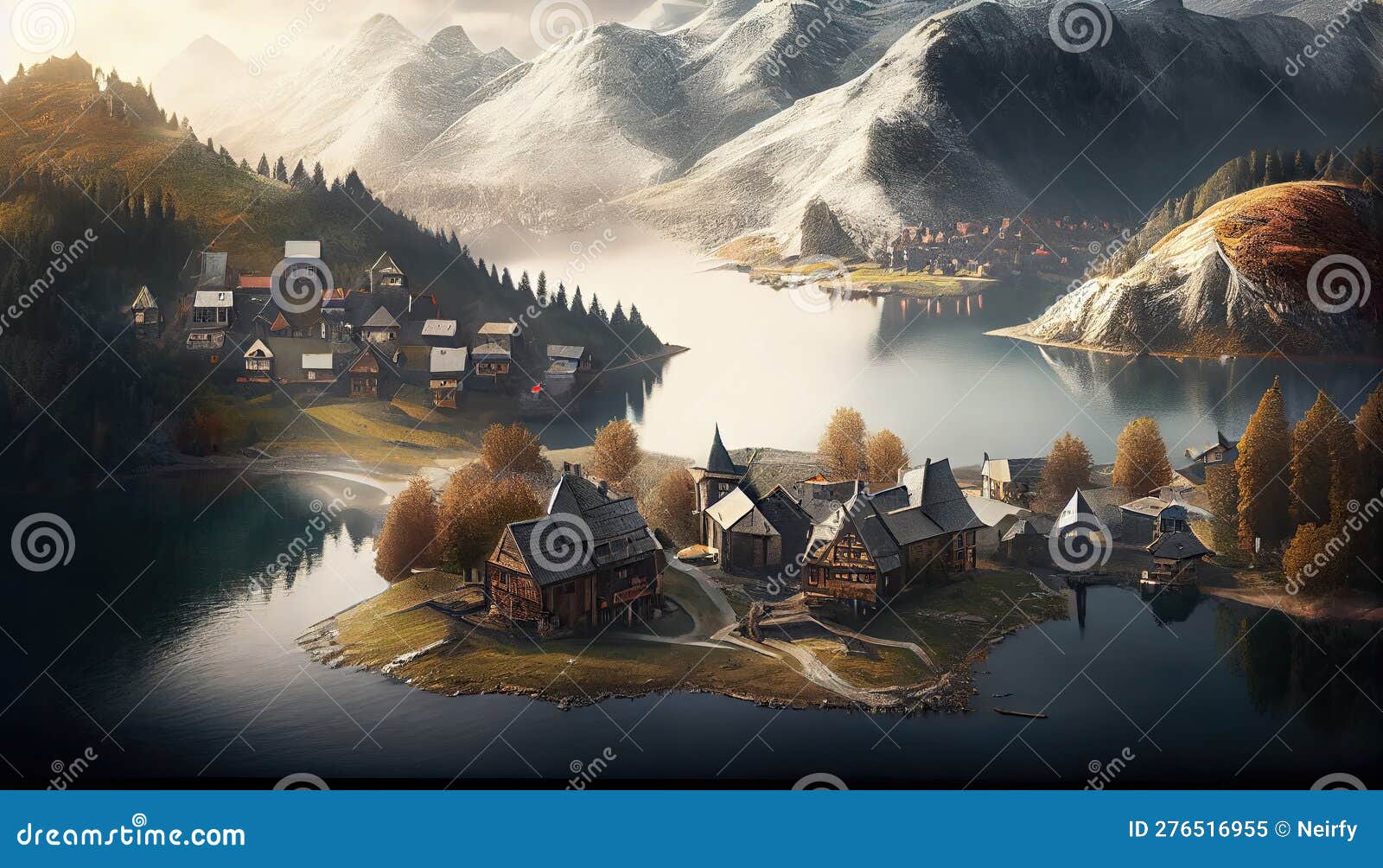 Fantasy Rural Scene with Country Cottages Stock Image - Image of summer ...