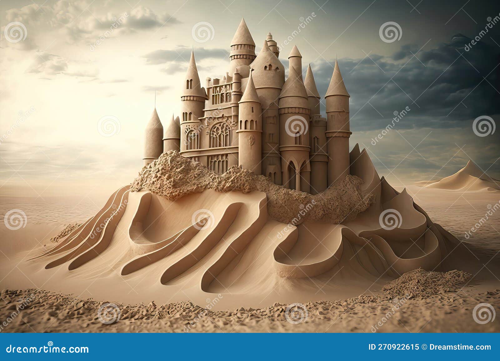 Fantasy Sandcastle in the Desert Stock Illustration - Illustration of ...
