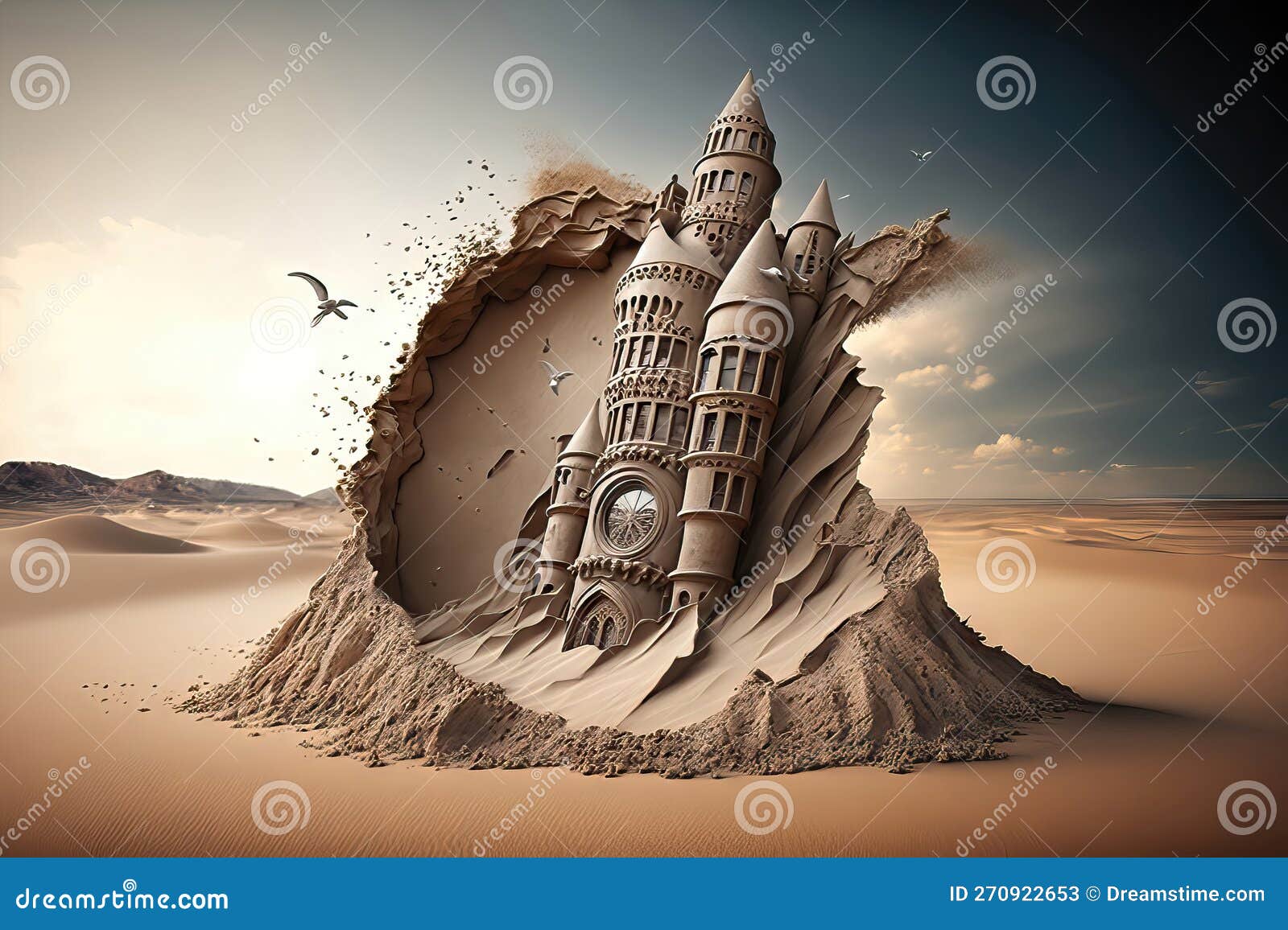 Fantasy Sandcastle in the Desert Stock Illustration - Illustration of ...