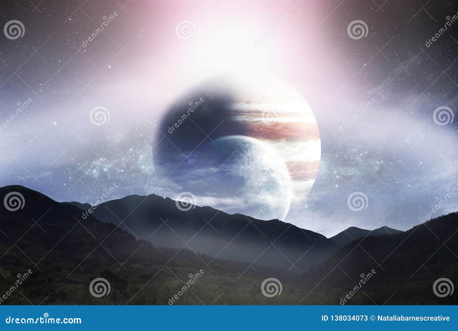 Fantasy Scene of an Alien World Stock Illustration - Illustration of ...