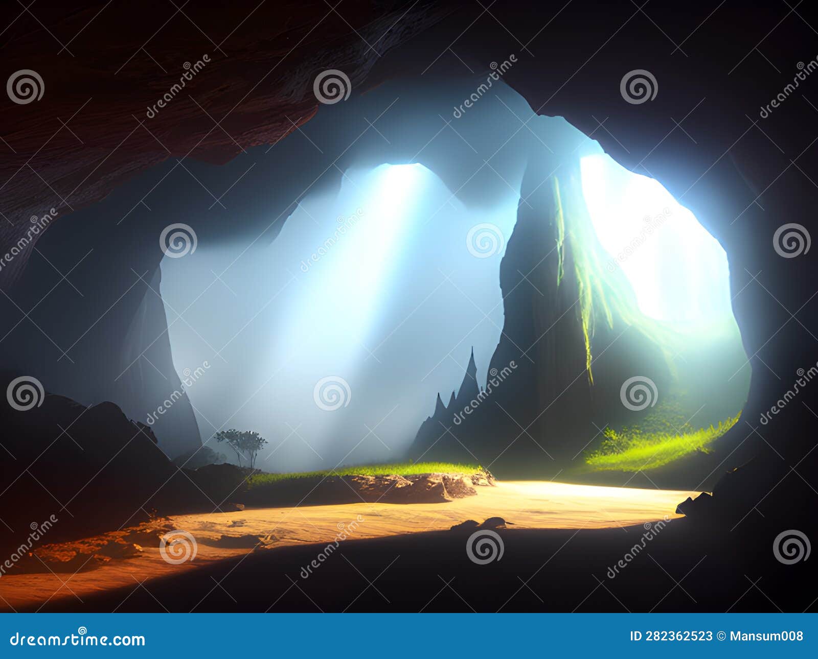 Fantasy Scene with a Castle and a Cave, Ai Generated Stock Illustration ...