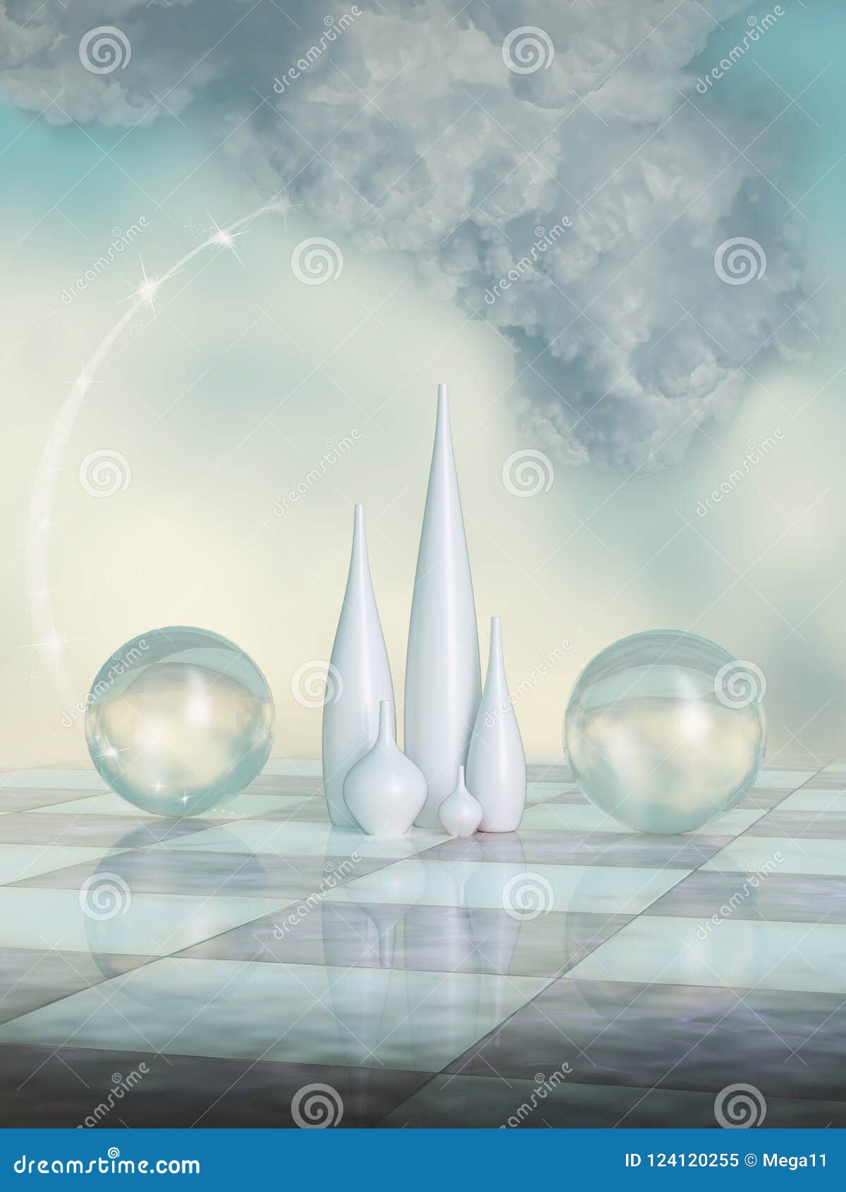 Fantasy Scene with Crystal Balls Stock Illustration - Illustration of ...