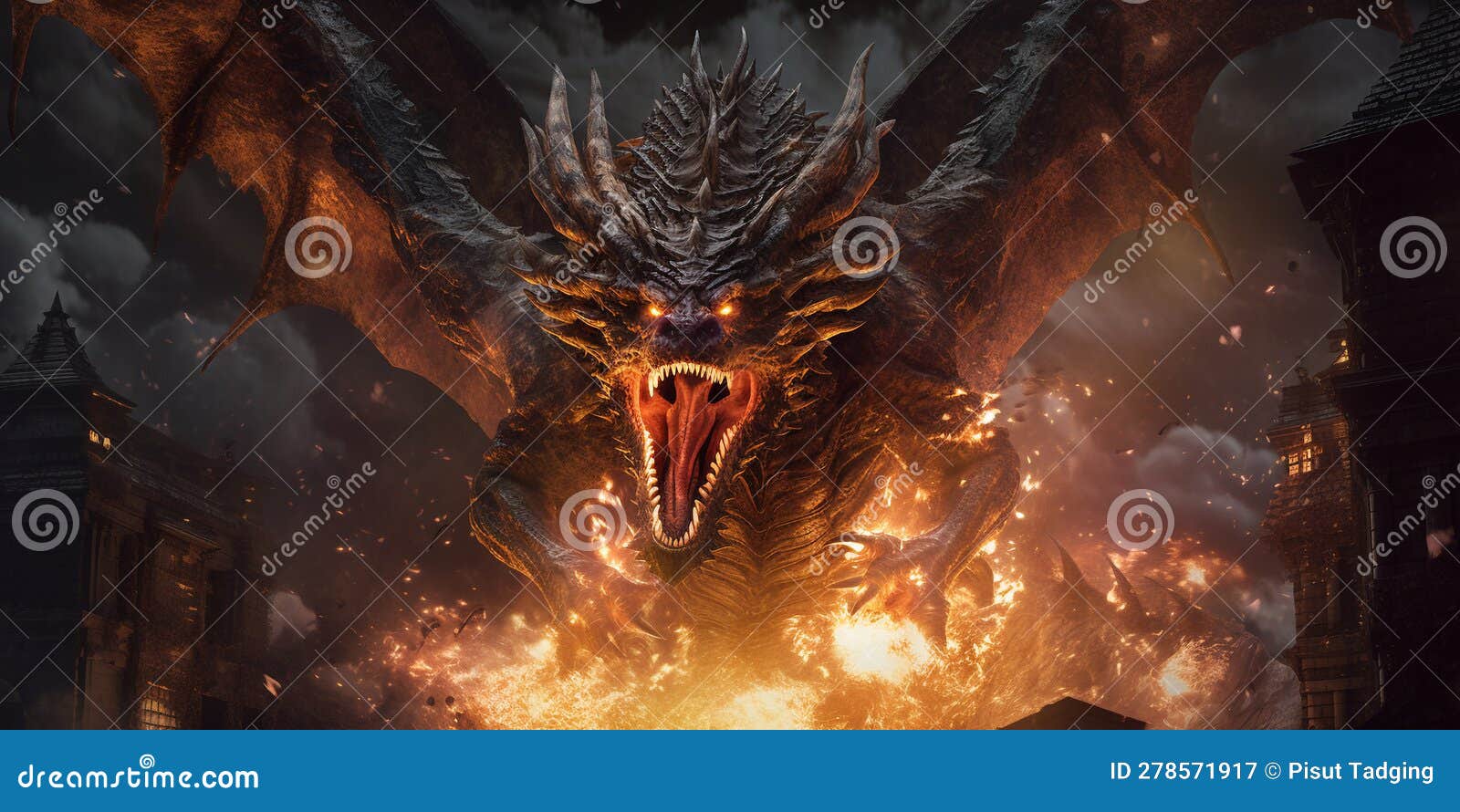 The Dragon is Rising from the Flame with AI Generated. Stock ...