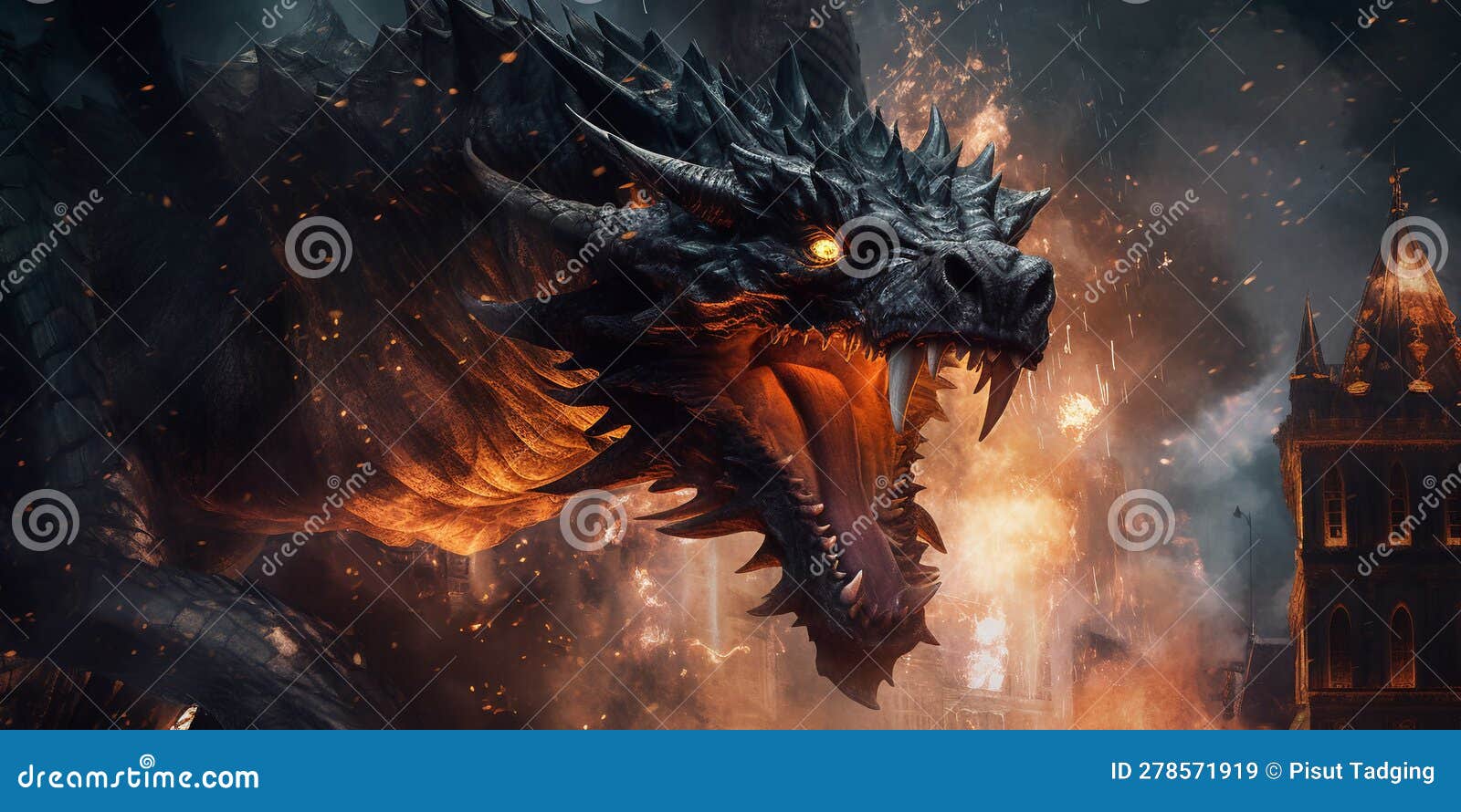 The Dragon is Rising from the Flame with AI Generated. Stock ...