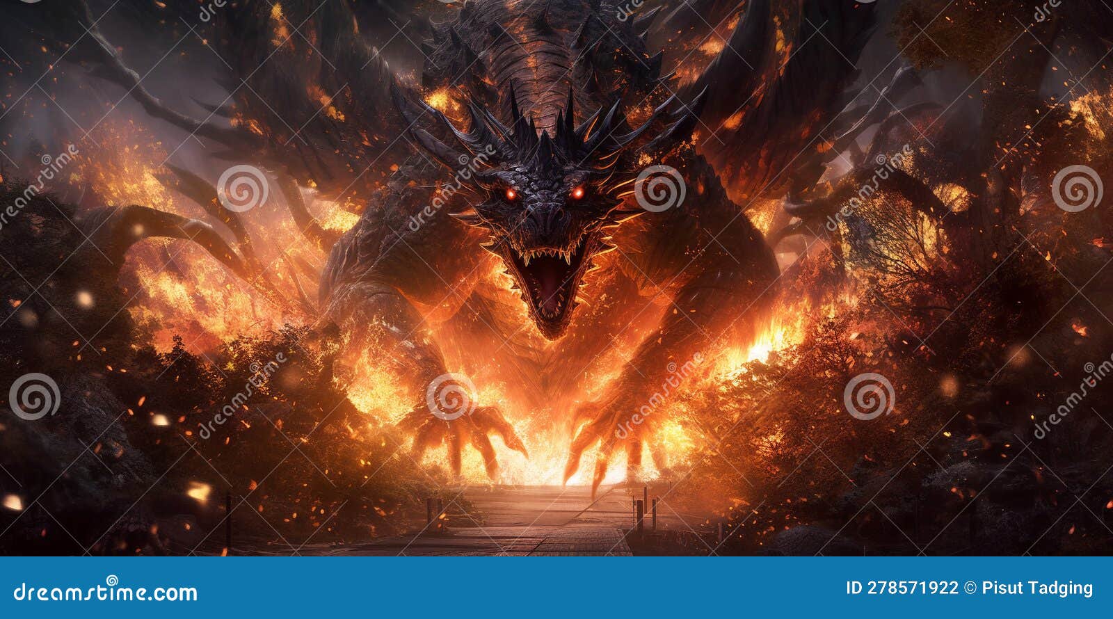 The Dragon is Rising from the Flame with AI Generated. Stock ...