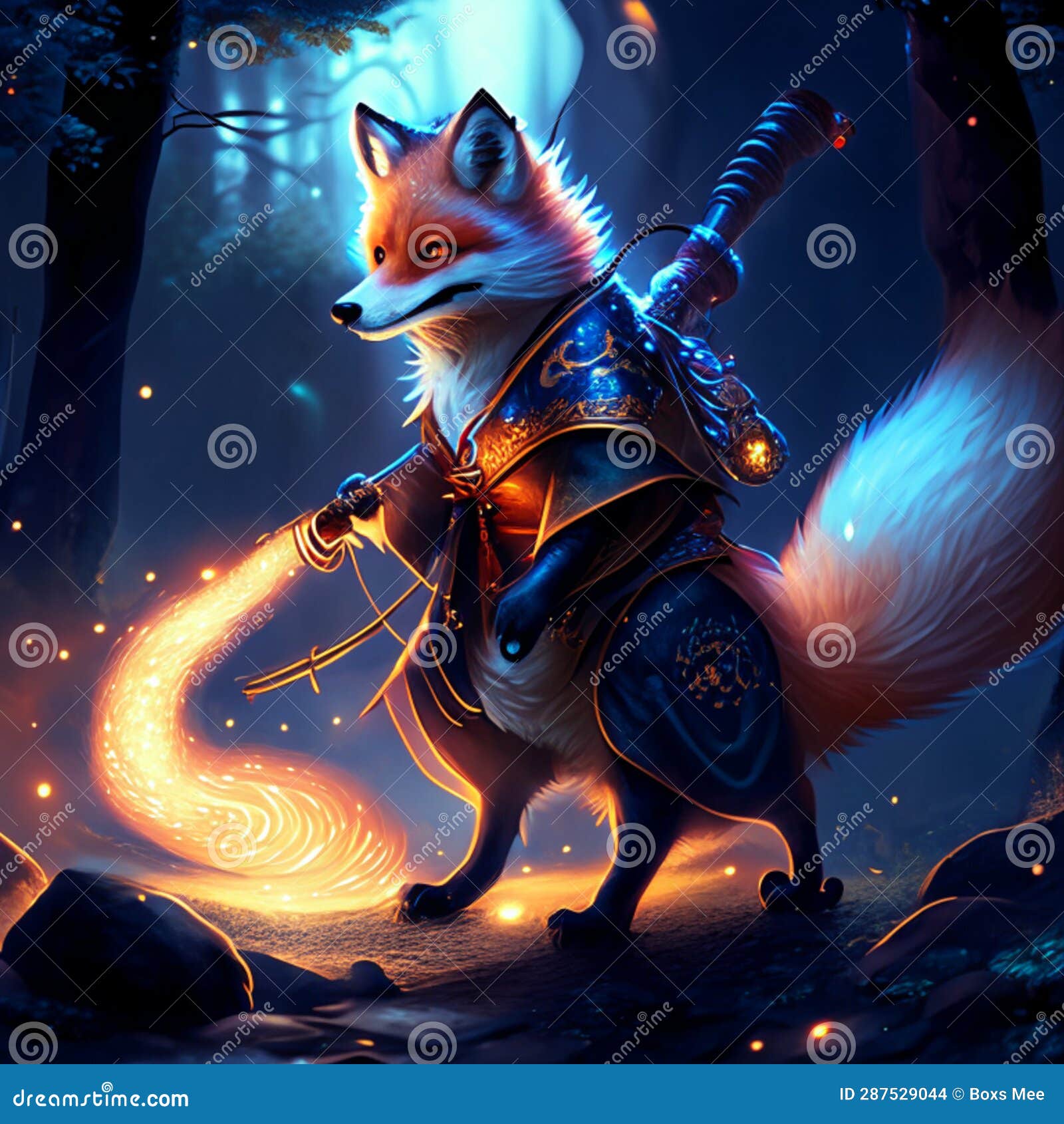 Fantasy Scene with a Fox in Armor. 3d Rendering Stock Illustration ...