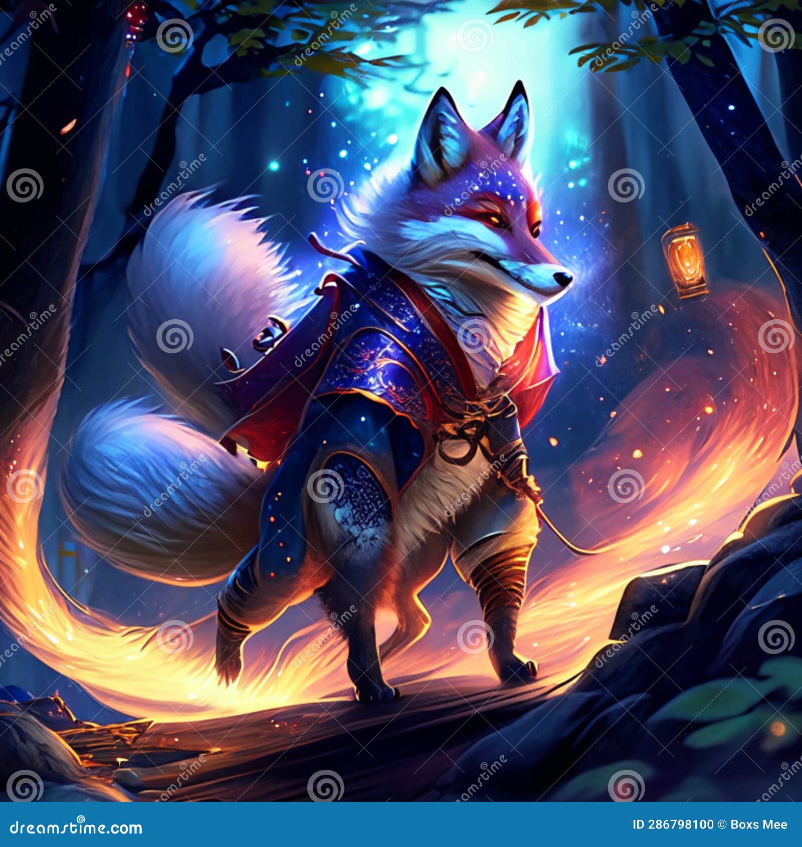 Fantasy Scene with a Fox in the Forest. 3d Rendering AI Generated Stock ...