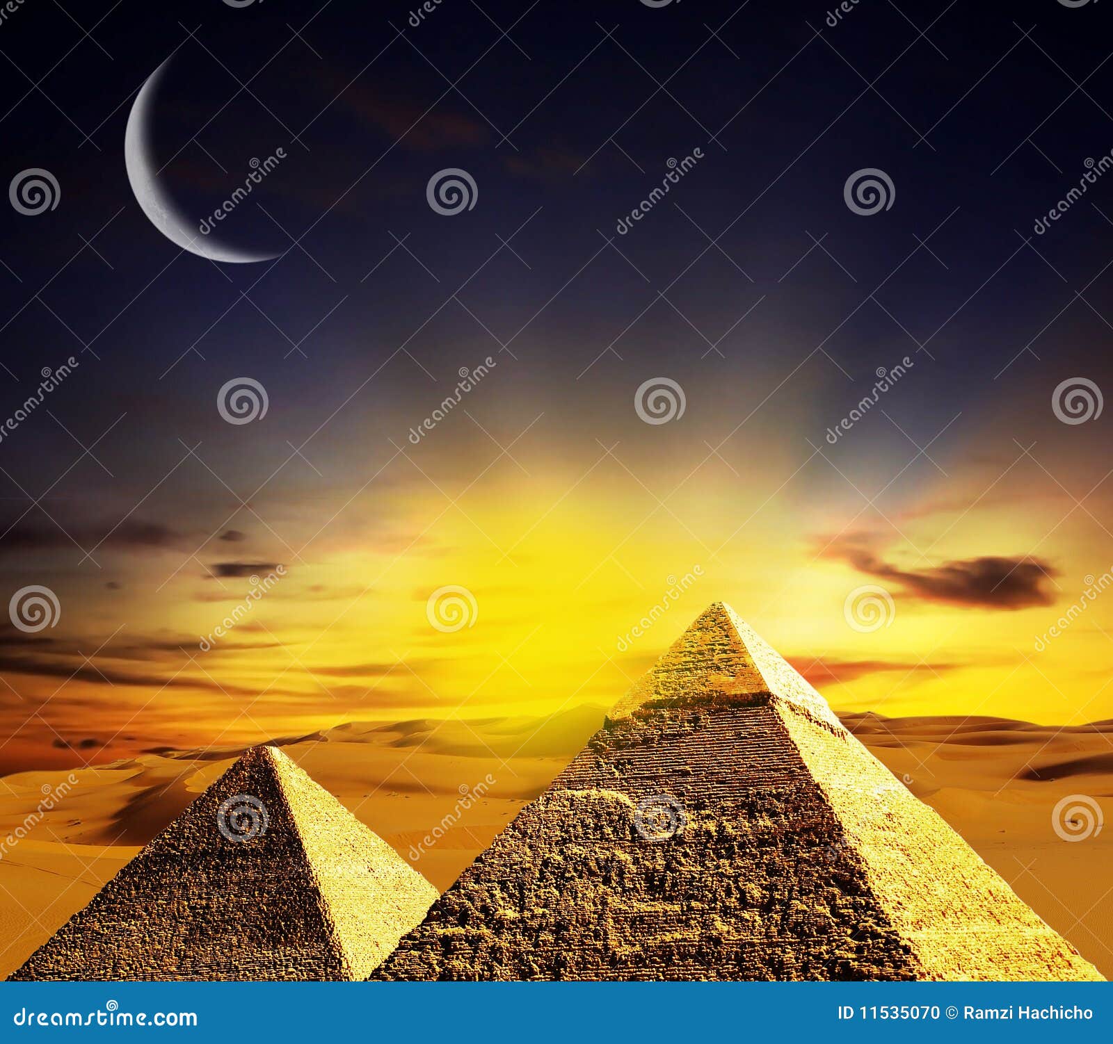 Fantasy Scene of Giza Pyramids Stock Photo - Image of light ...