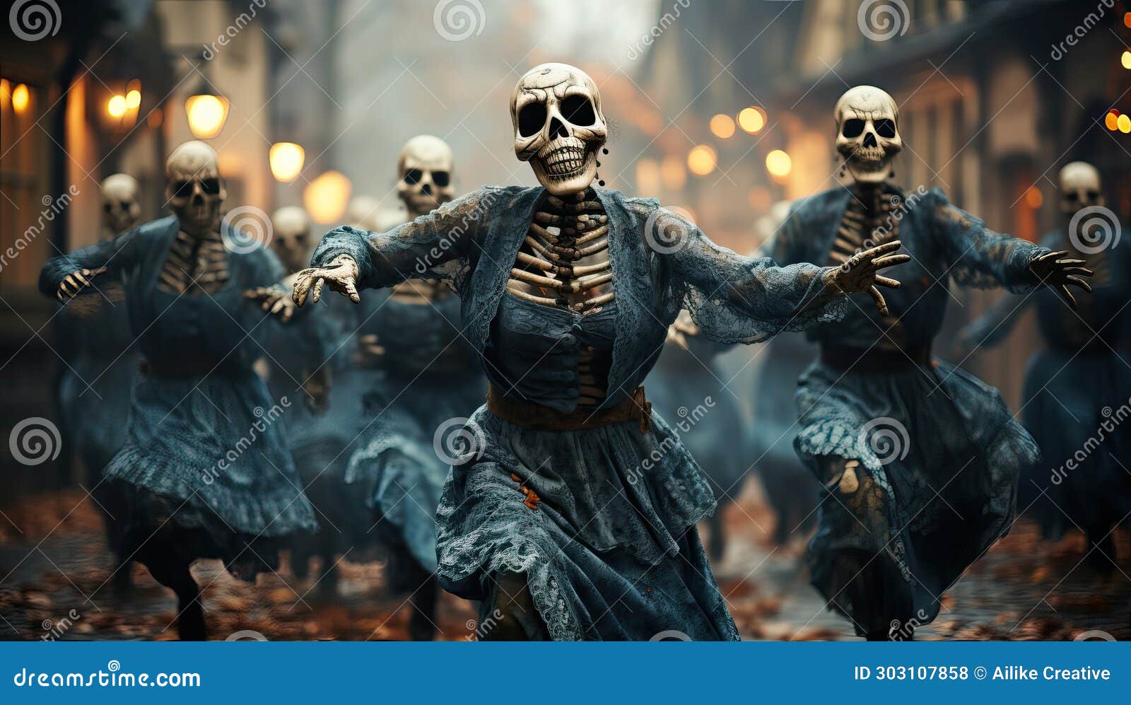 Fantasy Scene of a Group of Skeletons Stock Illustration - Illustration ...