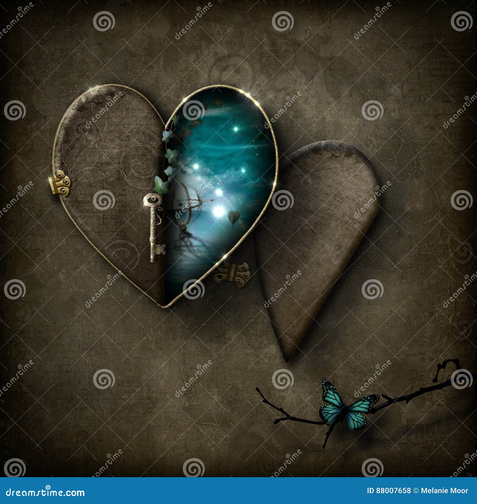 Fantasy scene heart locket stock illustration. Illustration of heart ...
