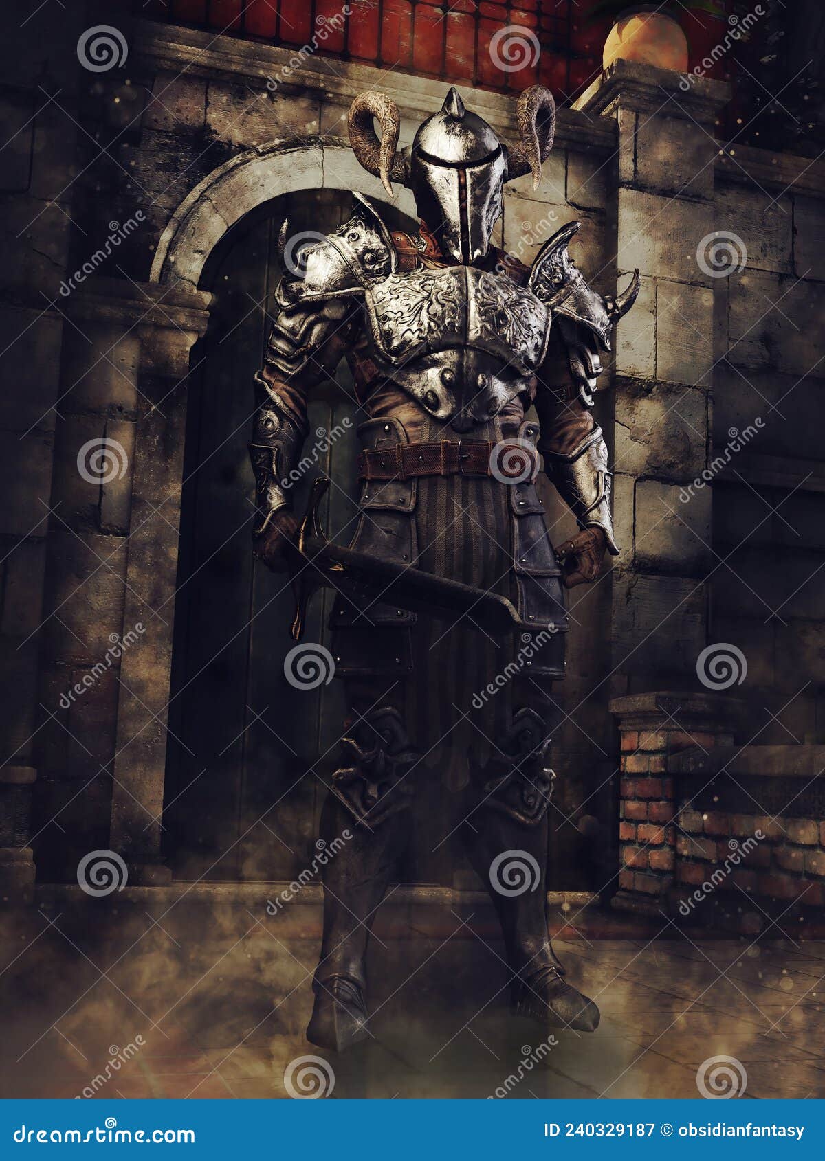 Knight in Full Armor at the Gate Stock Illustration - Illustration of ...