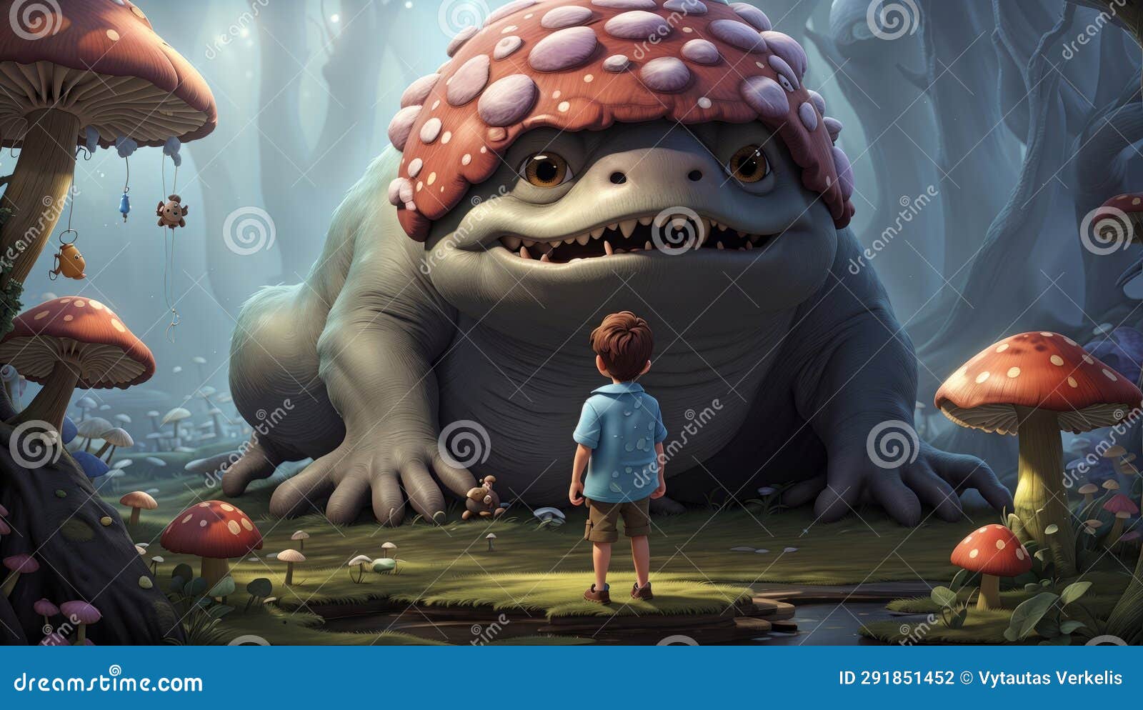 Fantasy Scene with Monster in the Forest - 3d Render Illustration Stock ...