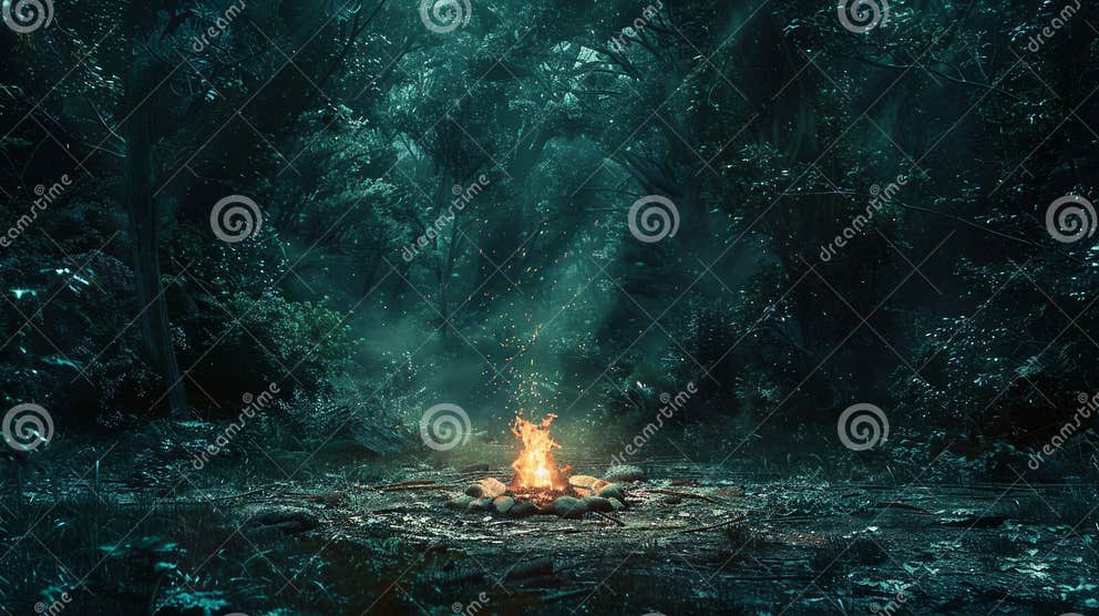 Fantasy Scene, a Mystical Campfire Scene in an Enchanted Forest Setting ...