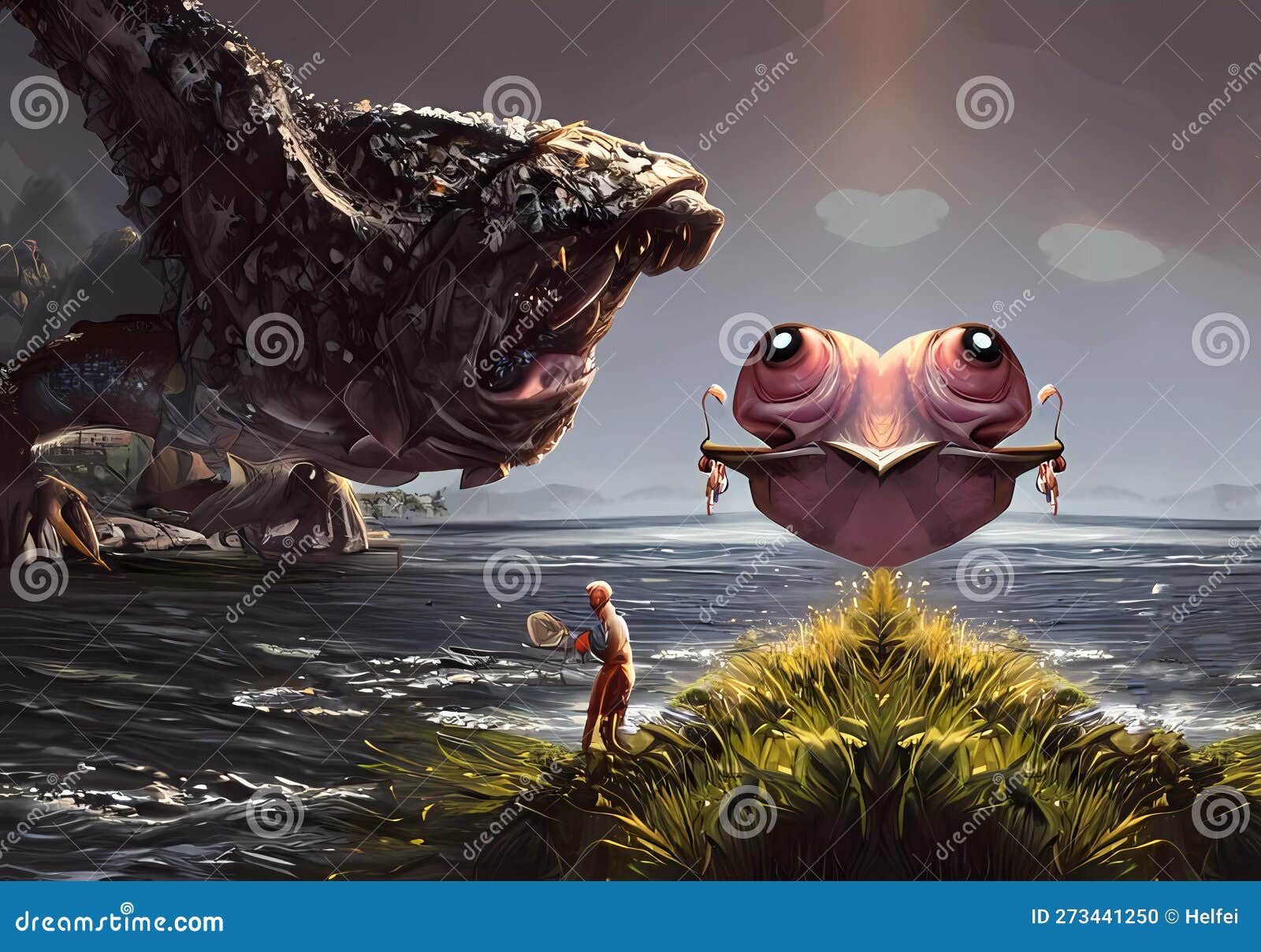 Fantasy Scene with Two Frogs on the Island, 3d Illustration. Generative ...