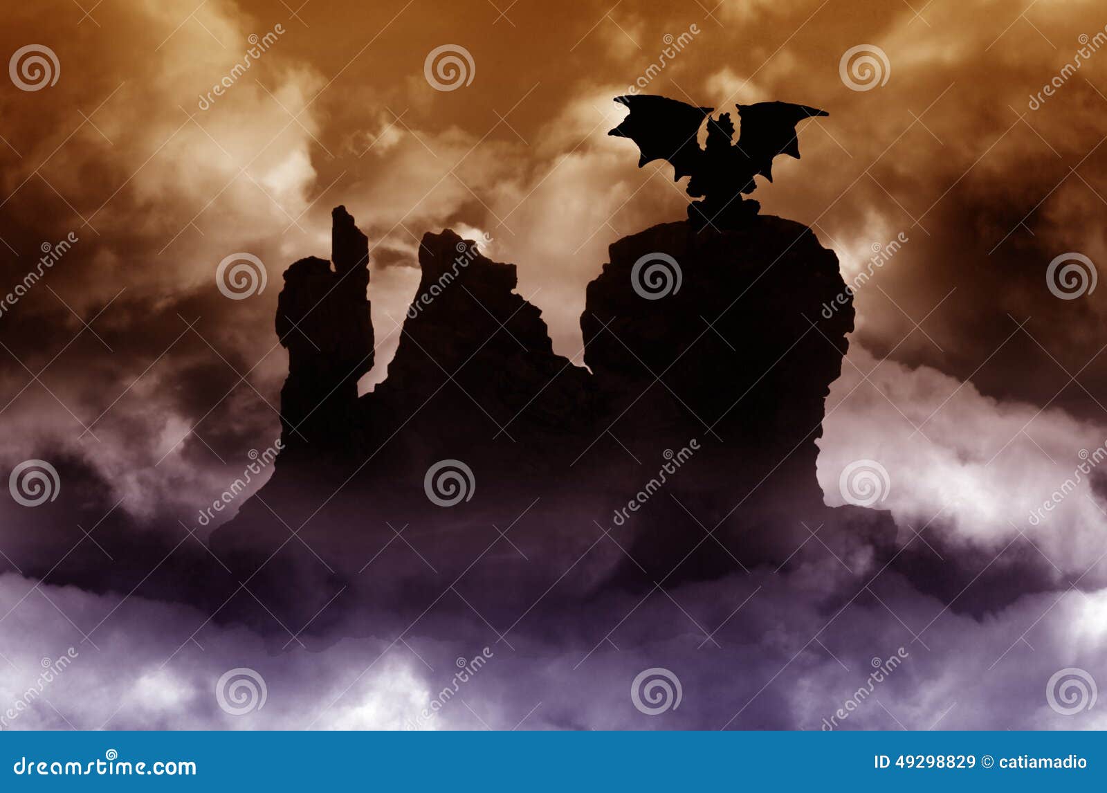 Fantasy Scenery with Dragon Stock Image - Image of solitary, orange ...