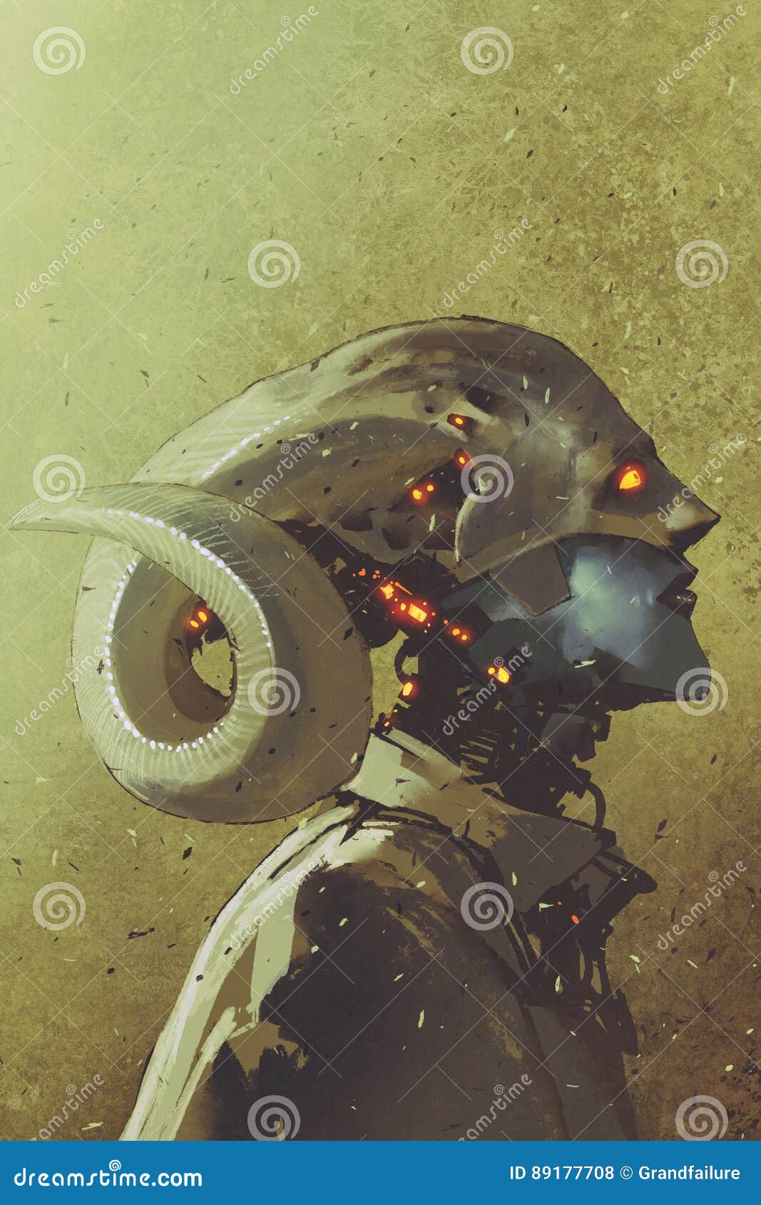 Fantasy Sci-fi Character Of Human Creature With Curled Horns Royalty ...